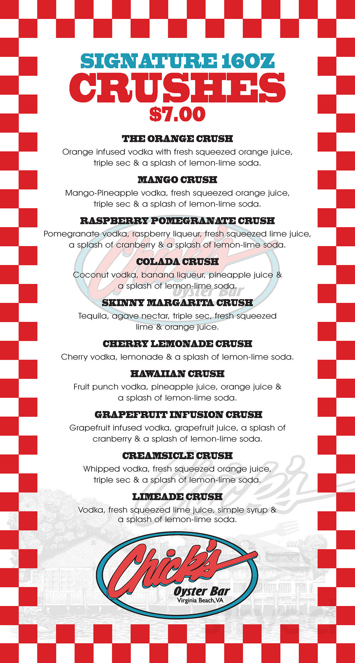 Menu - Virginia Beach VA's Chick's Oyster Bar | Sirved