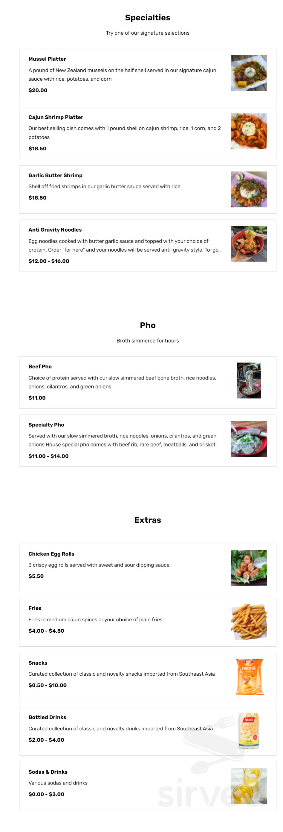 206 BCE Noodles menu in Anaheim, California, USA