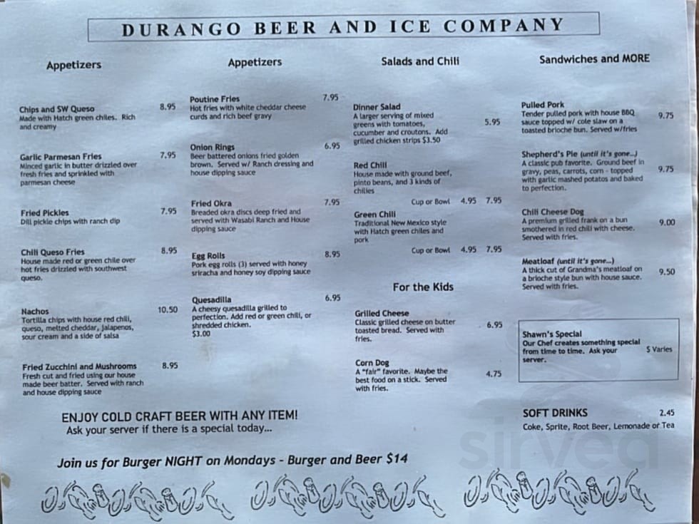 Durango Beer & Ice Company & High Trestle Brewing Company menus in ...