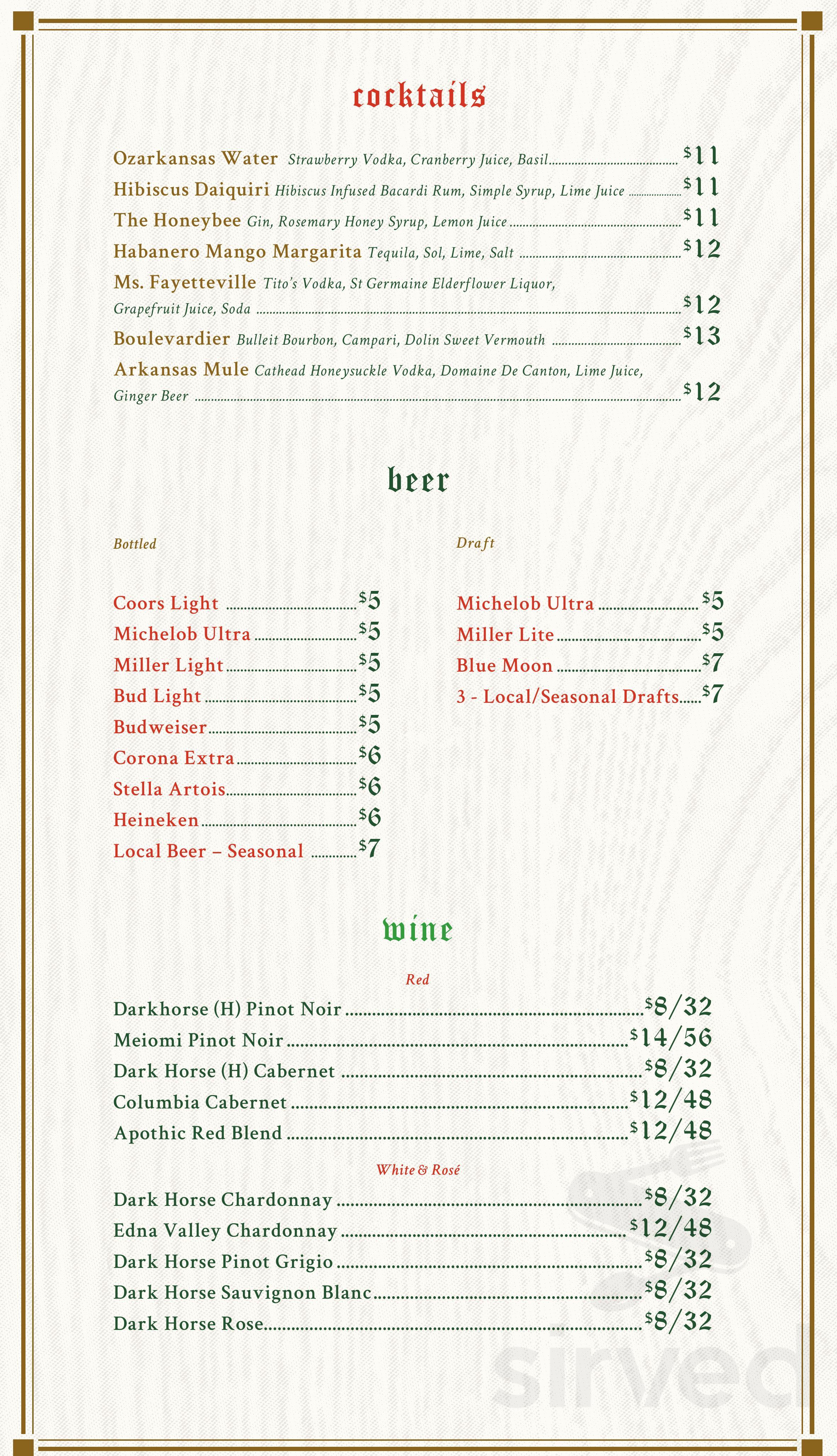 Poindexter Coffee menu in Fayetteville, Arkansas, USA