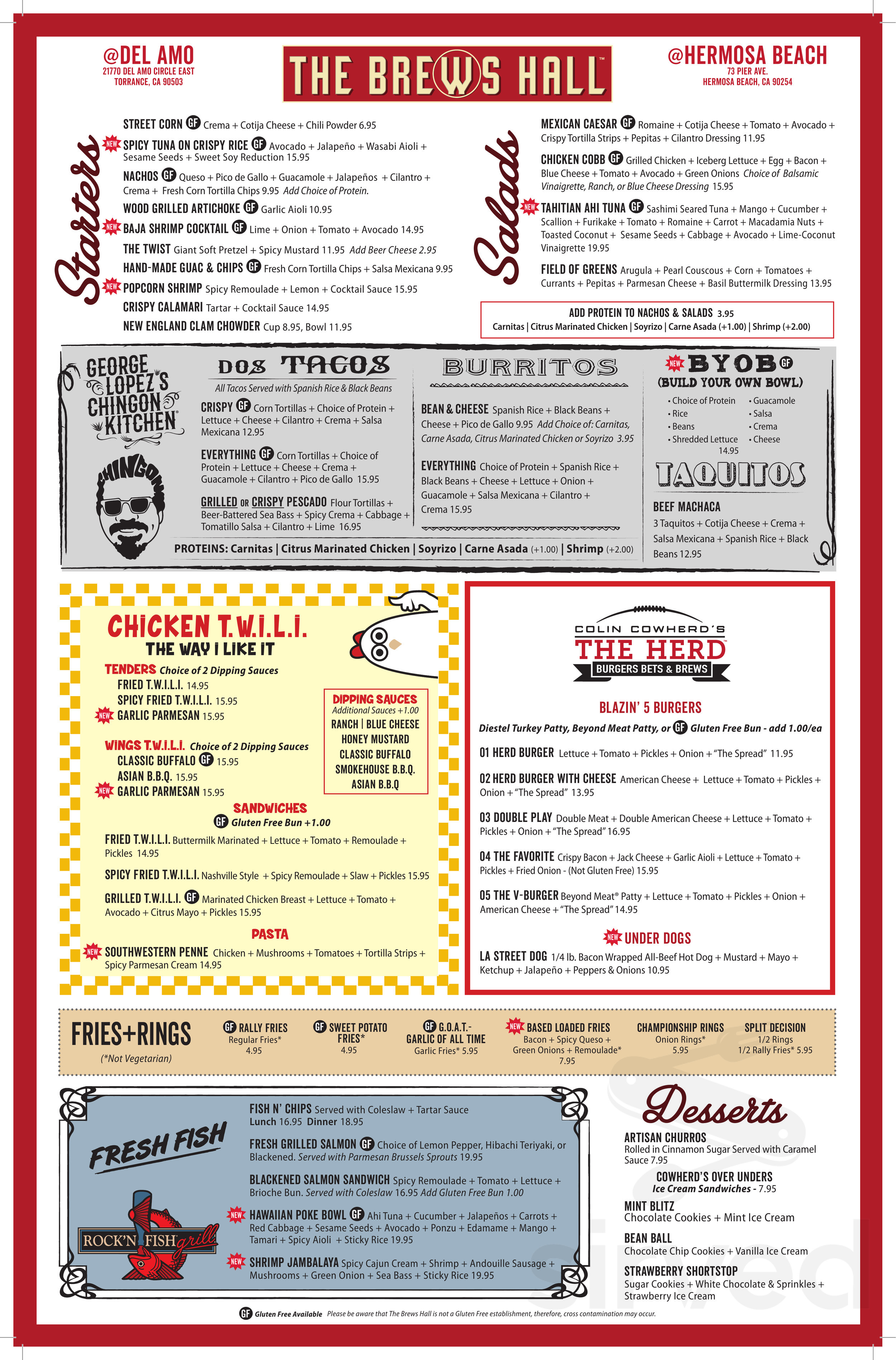 The Brews Hall menu in Hermosa Beach, California, USA
