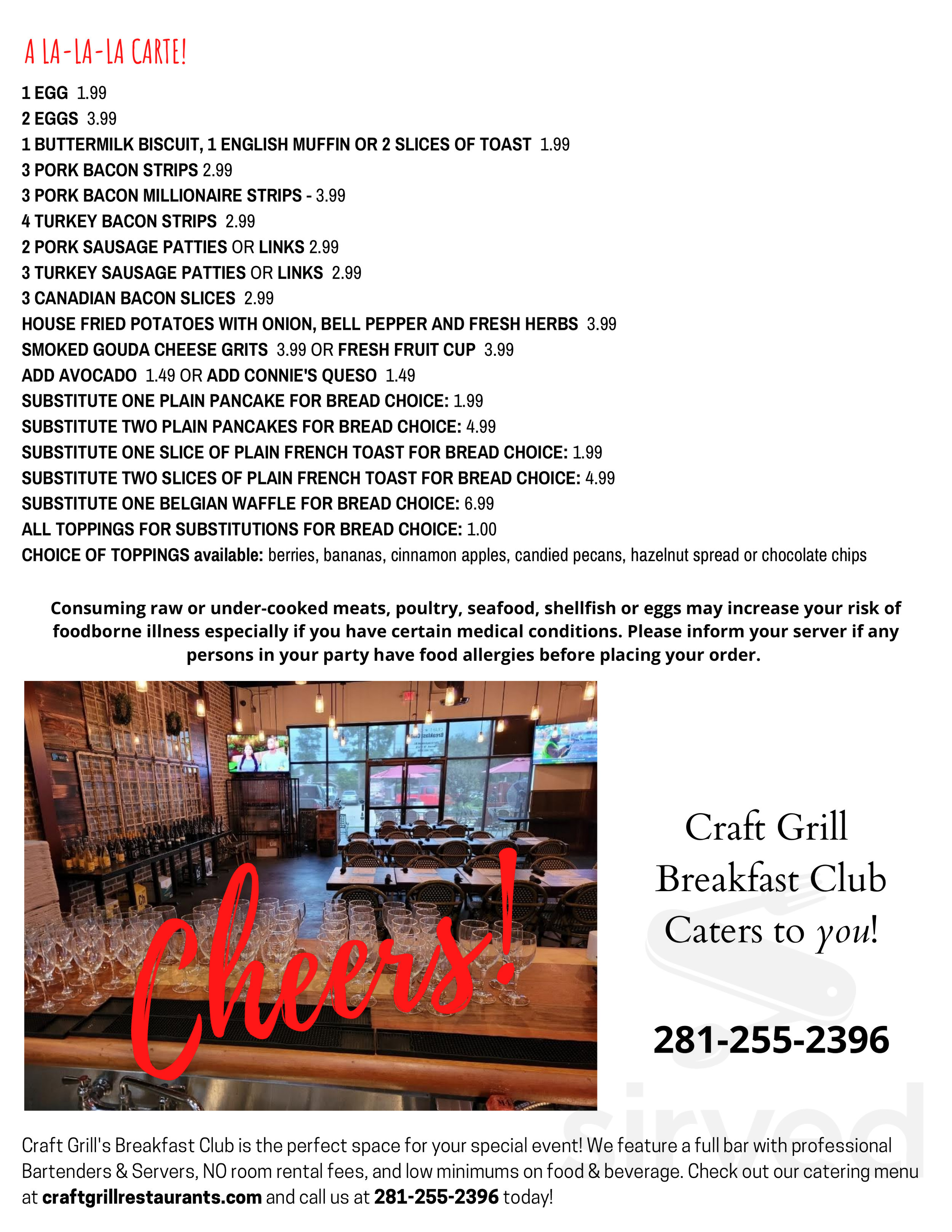 Menu - Tomball TX's Craft Grill | Sirved
