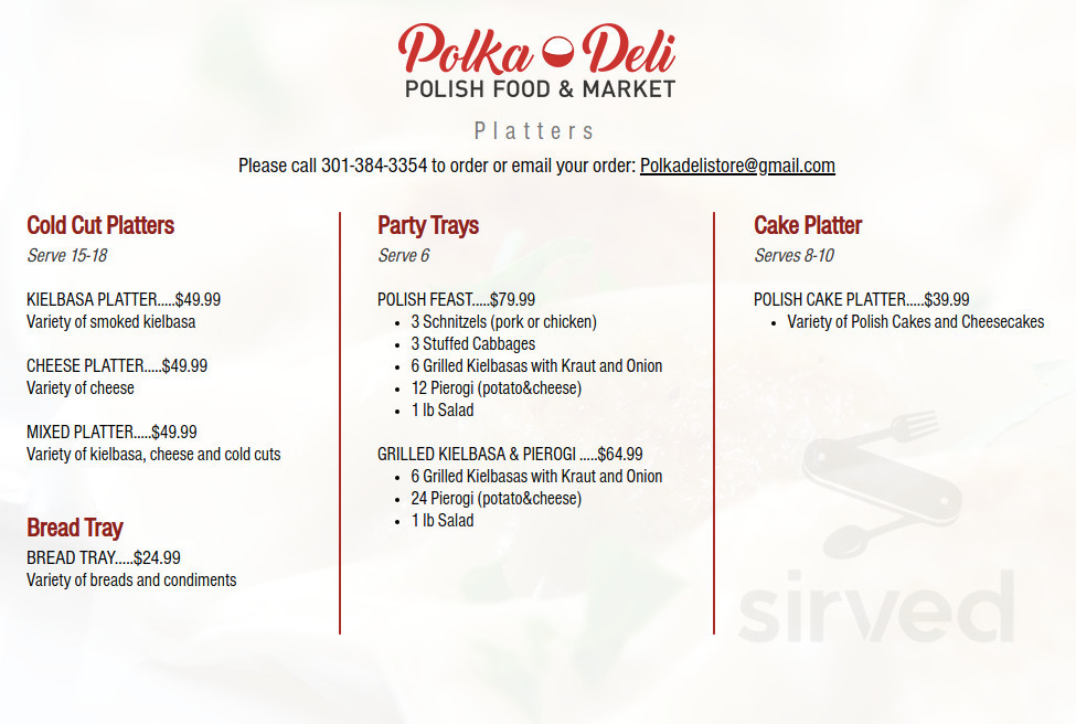 Polka Deli menu in Silver Spring, Maryland, USA