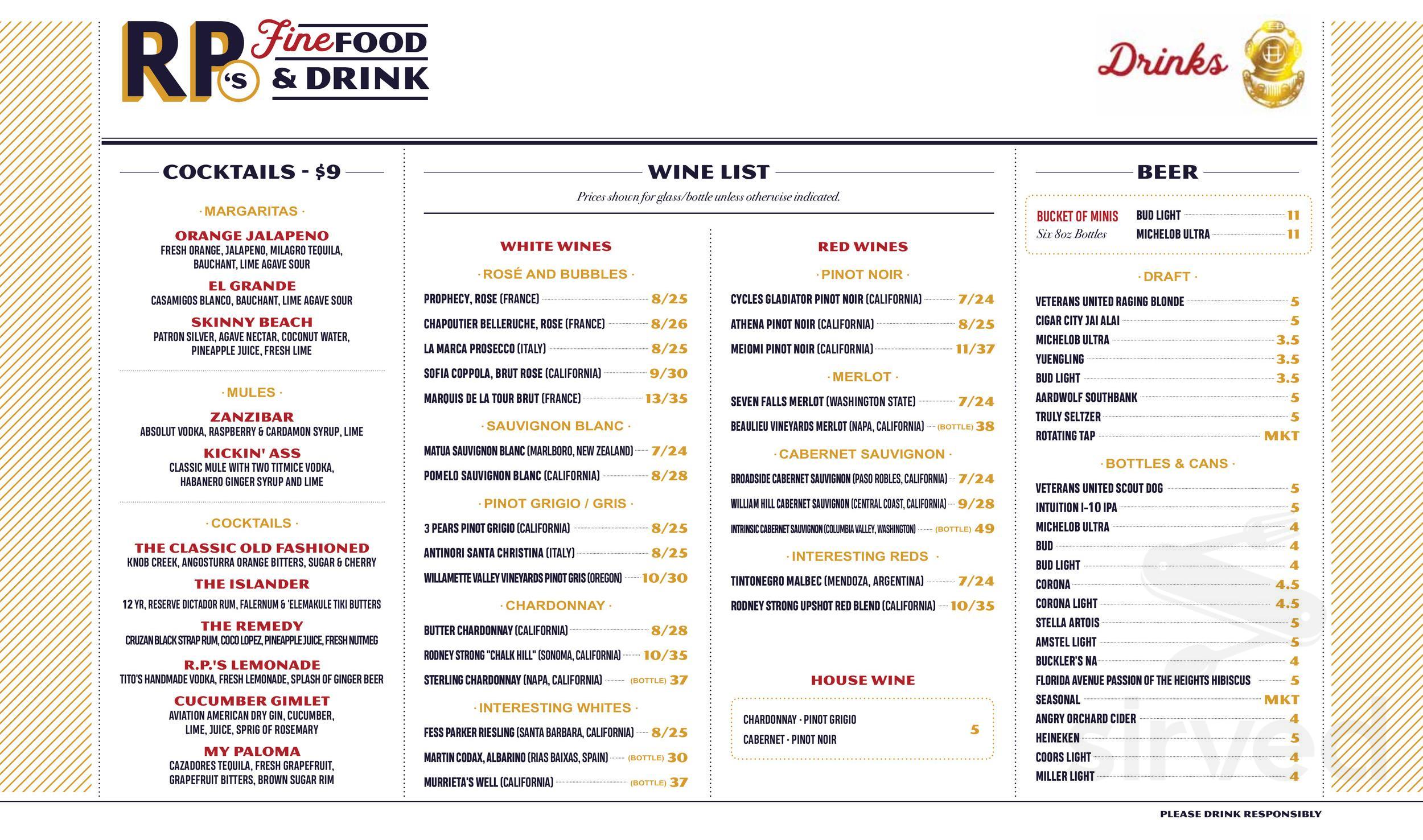 Menu - Jacksonville Beach FL's RP's Fine Food & Drink | Sirved