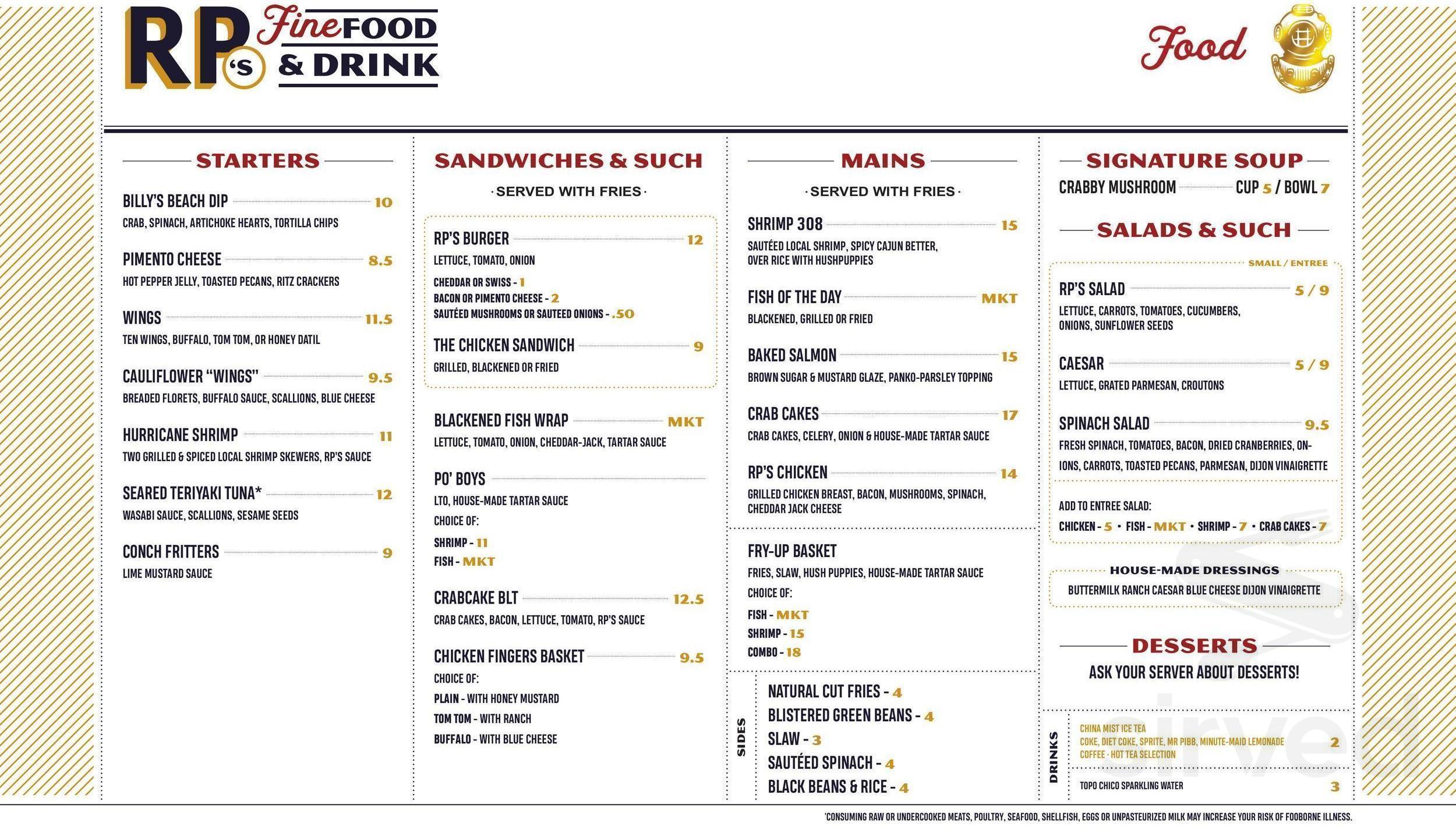 Menu - Jacksonville Beach FL's RP's Fine Food & Drink | Sirved
