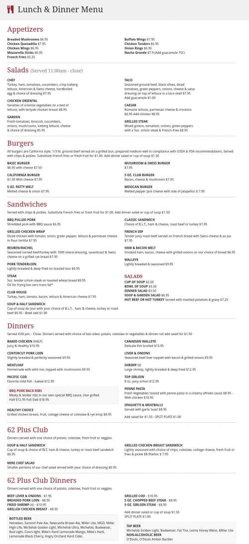 VFW Post 5555 menu in Richfield, Minnesota, USA