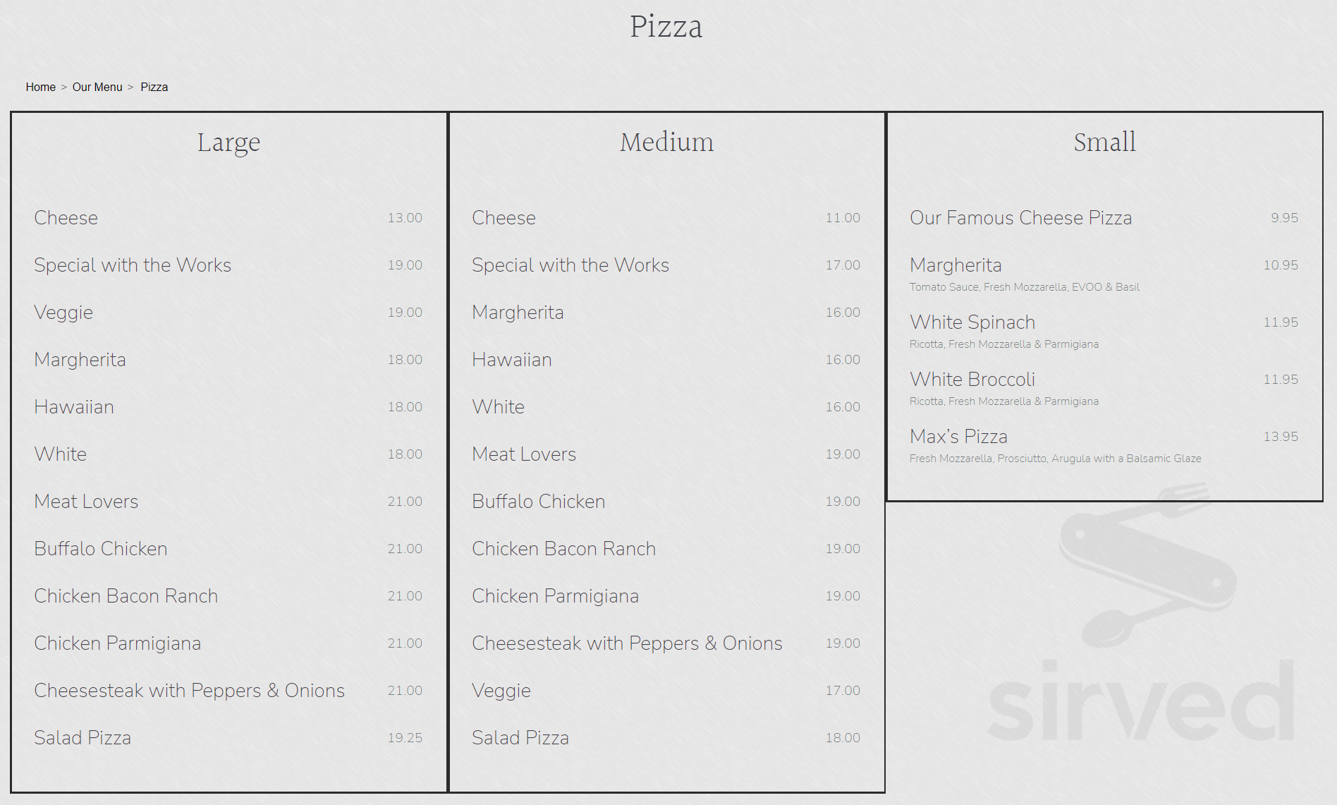Max's Pizza & Bistro menu in Scotch Plains, New Jersey, USA