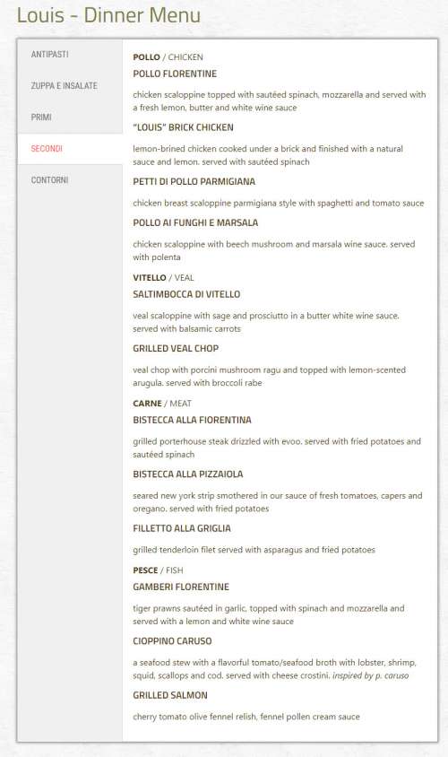 Louis Ristorante & Bar menu in St Paul, Minnesota, USA