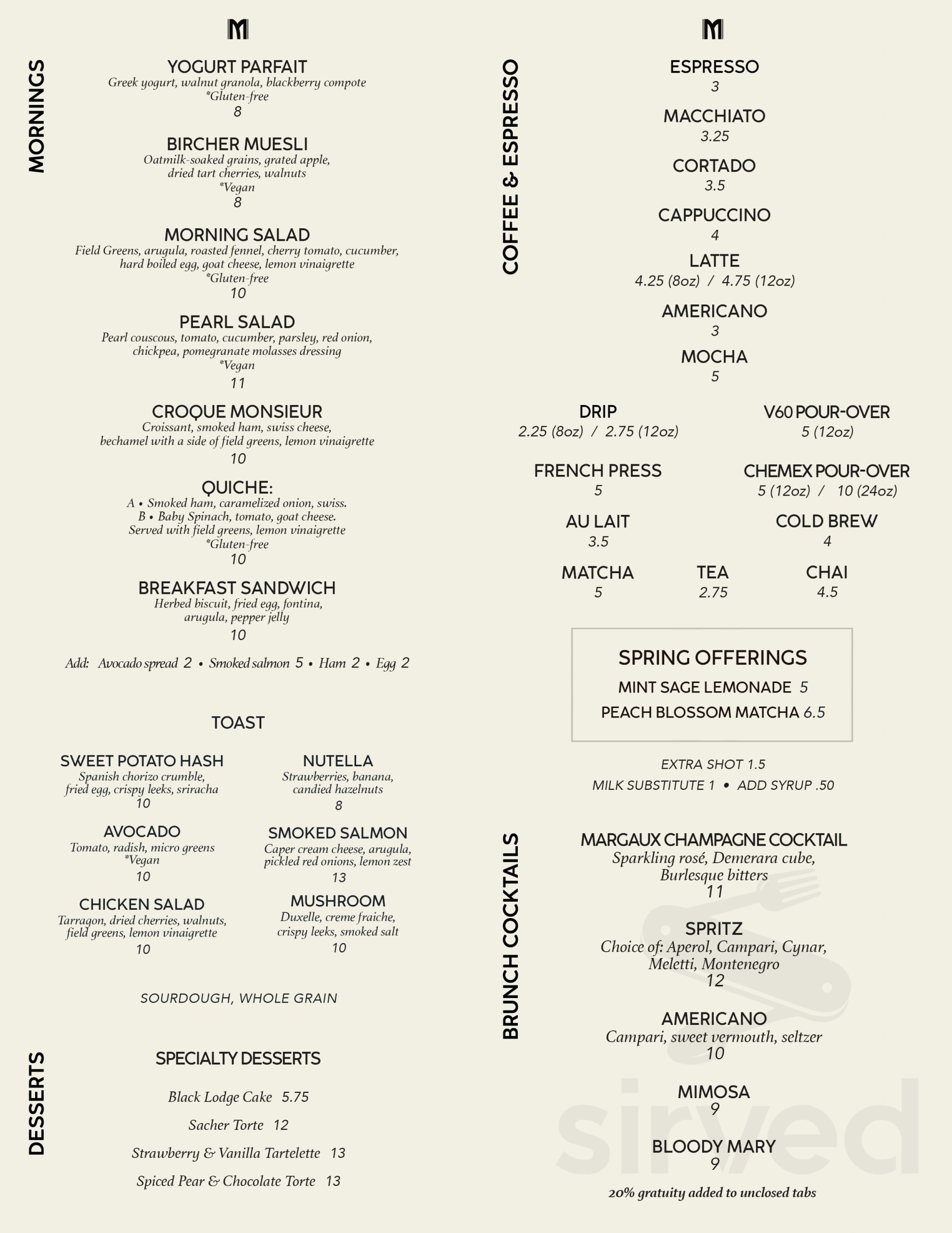 Margaux menu in Pittsburgh, Pennsylvania, USA