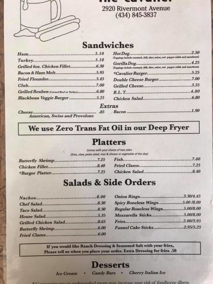 Menu for Cavalier Store in Lynchburg, VA | Sirved
