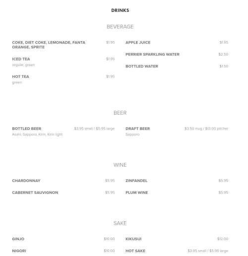 Sanyo sushi menu in Glendora, California, USA