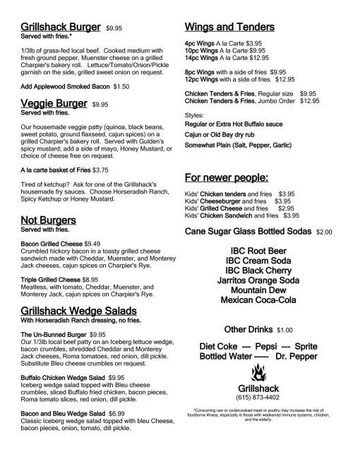 Grillshack Fries and Burgers - East Nashville menu in Nashville ...