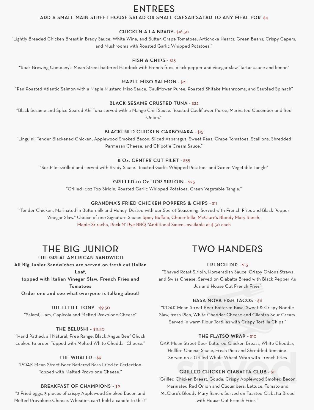 Jim Brady's Detroit menu in Royal Oak, Michigan, USA