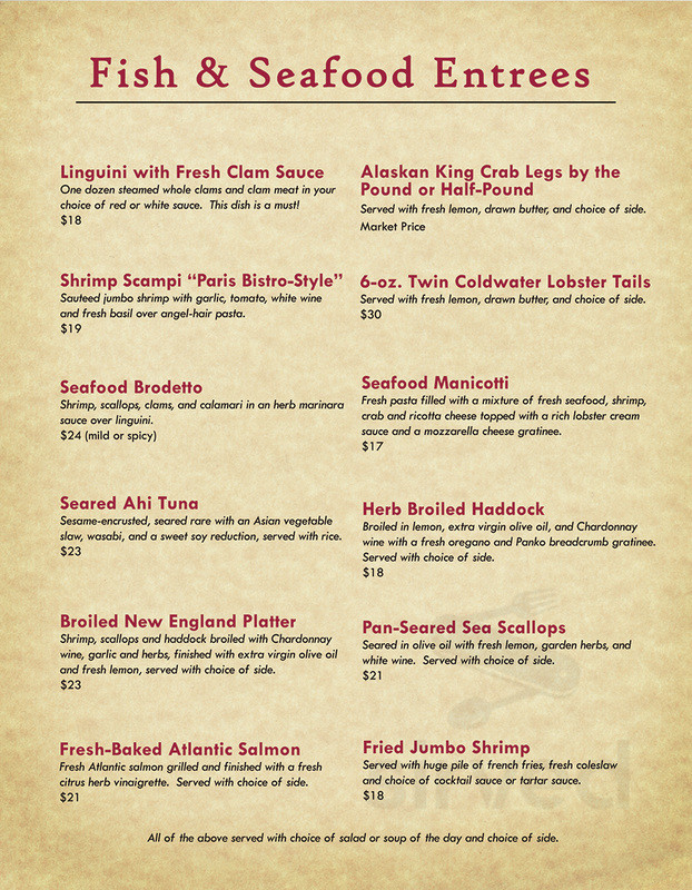 Sam's Seafood Steakhouse menu in Johnstown, New York, USA