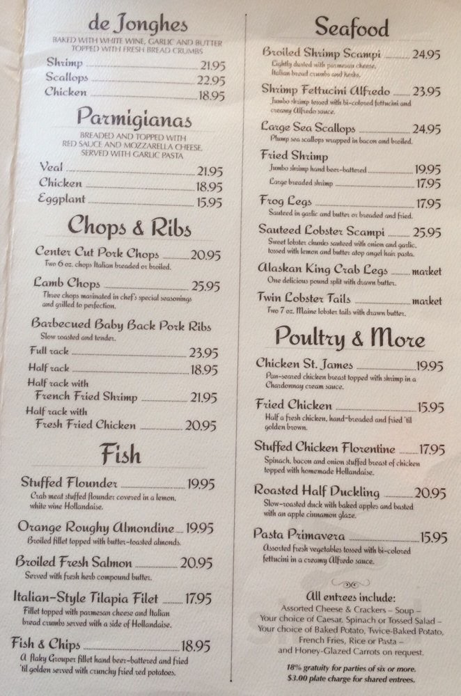 Colony House Restaurant menu in Trevor, Wisconsin, USA