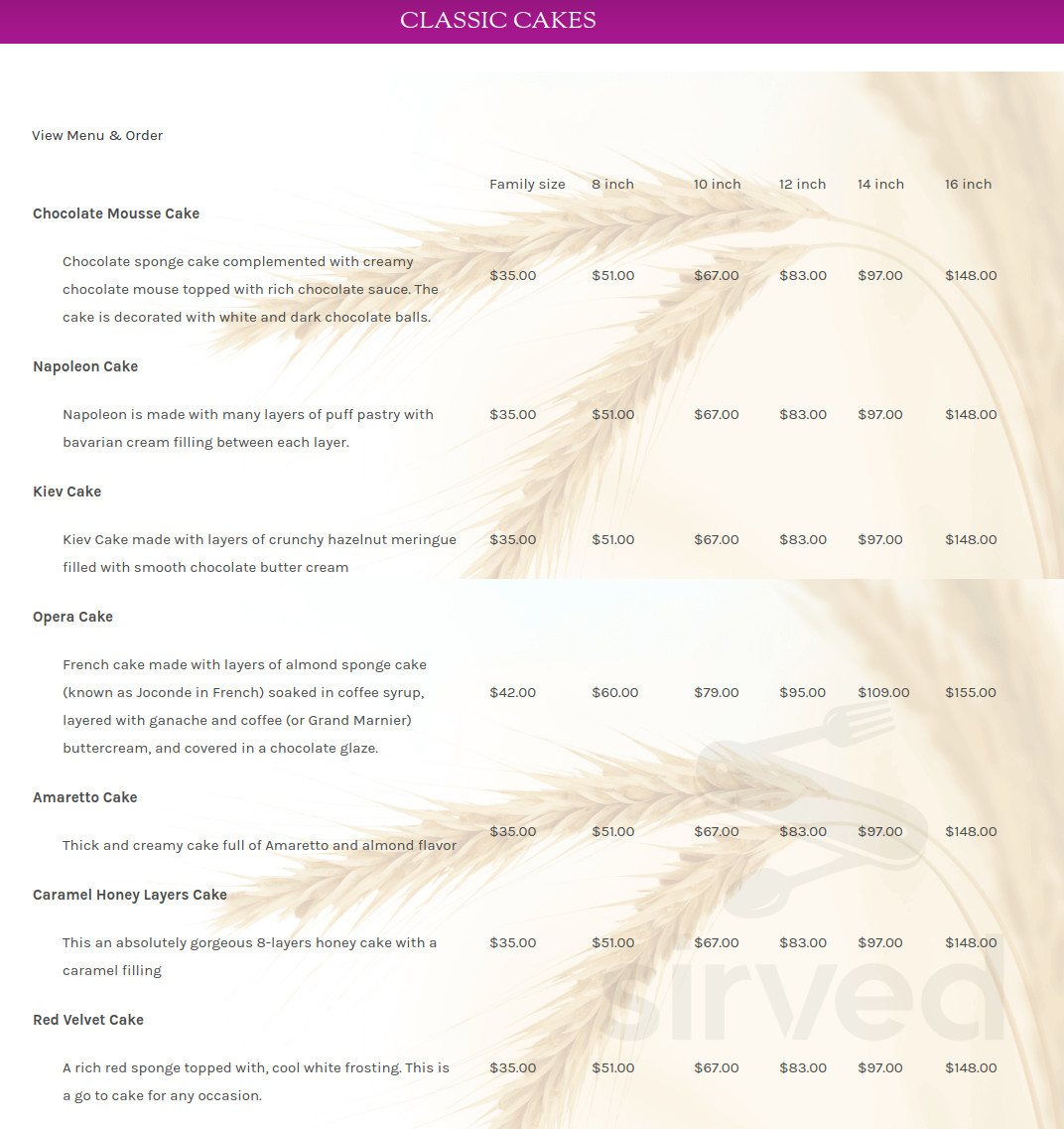 Menu - Katy TX's Kingdom Bakery | Sirved