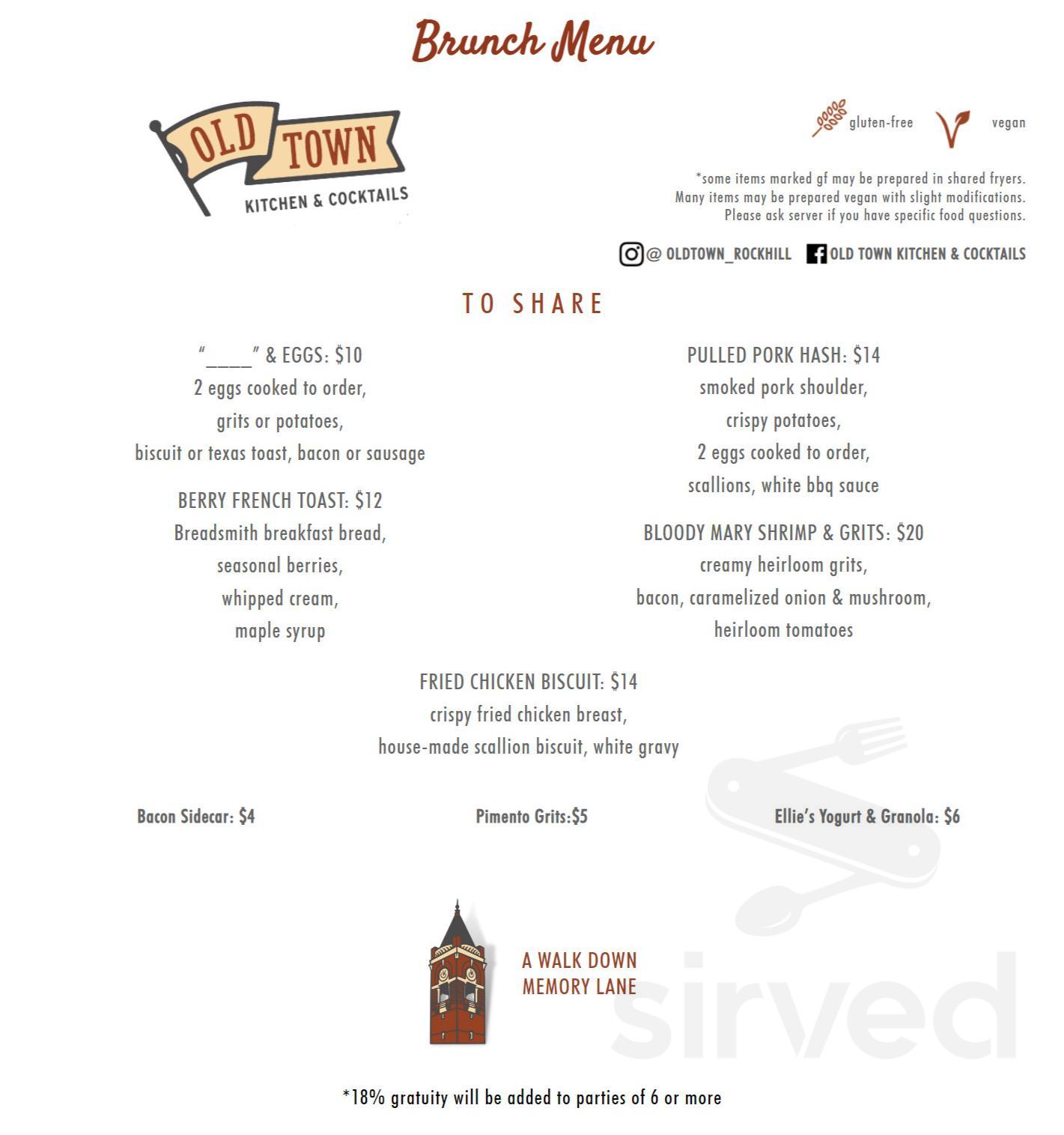 Old Town Kitchen & Cocktails menu in Rock Hill, South Carolina, USA