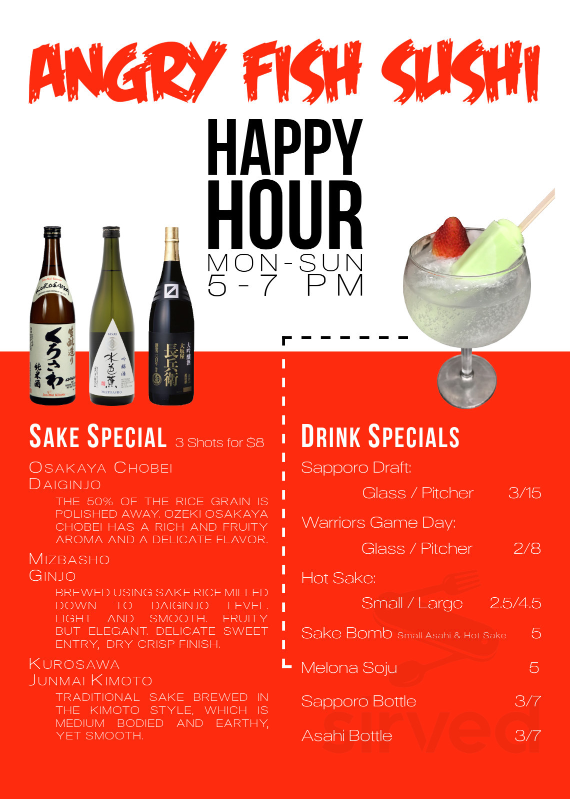 Angry Fish menu in San Leandro, California, USA