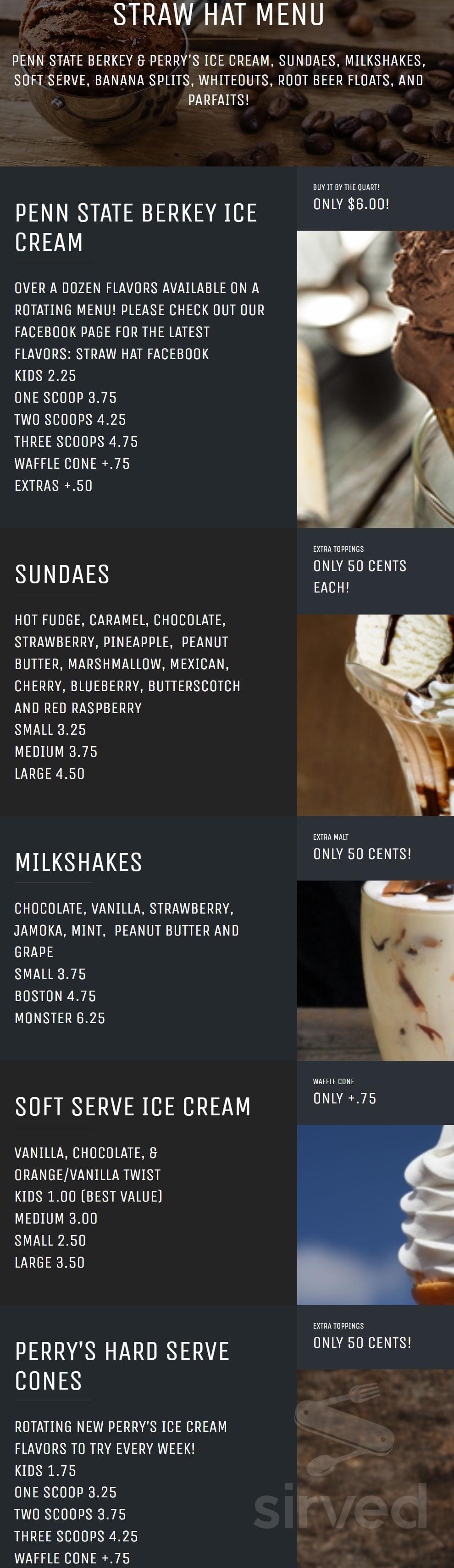 Menu - North East PA's The Straw Hat Sundae Shop | Sirved