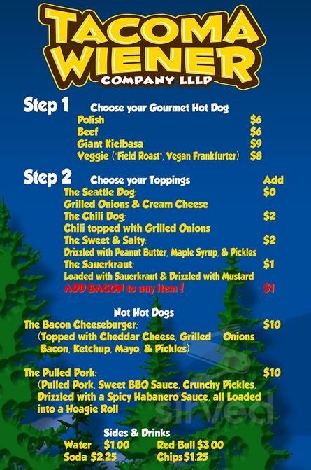 Tacoma Wiener Company menu in Puyallup, Washington, USA