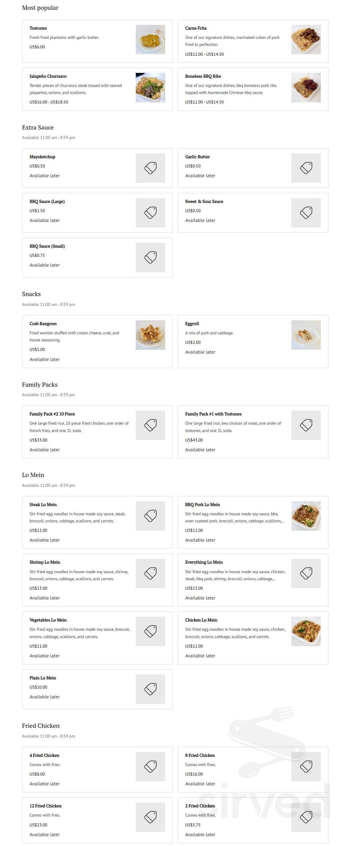 Michy's Chino Boricua menu in Houston, Texas, USA