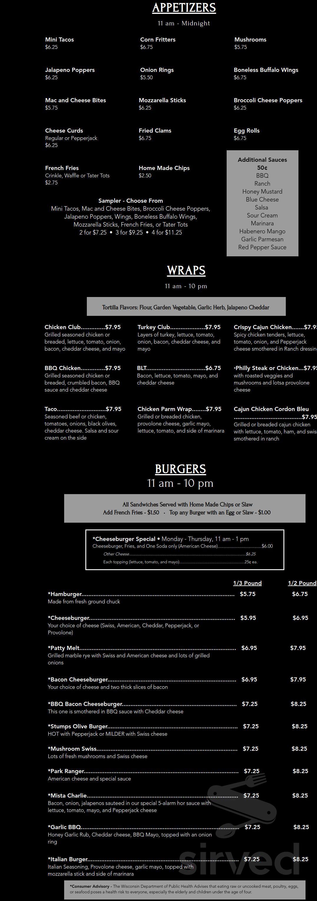 Russ's Park Place menu in Janesville, Wisconsin, USA