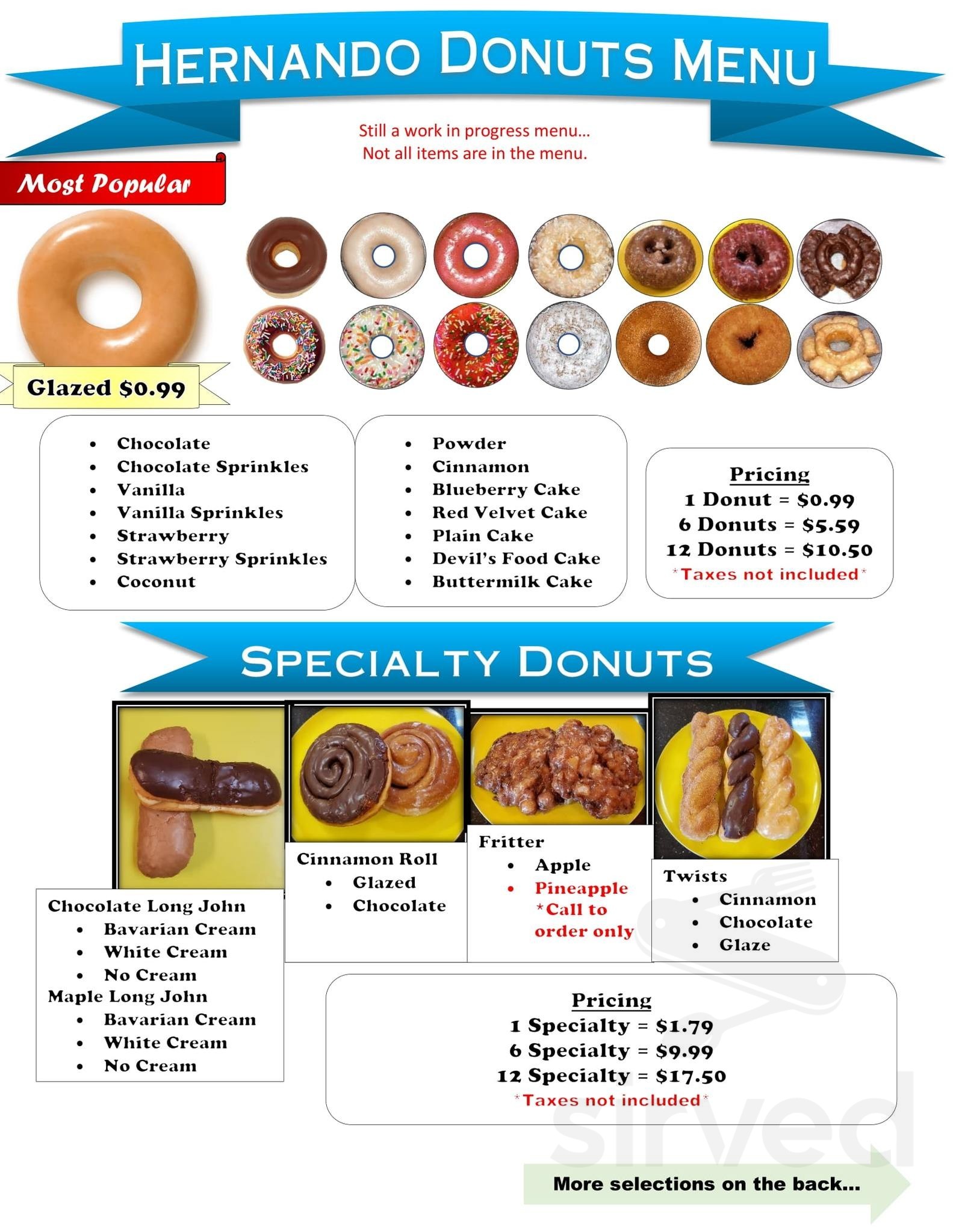 Hernando Donuts menu in Hernando, Mississippi, USA
