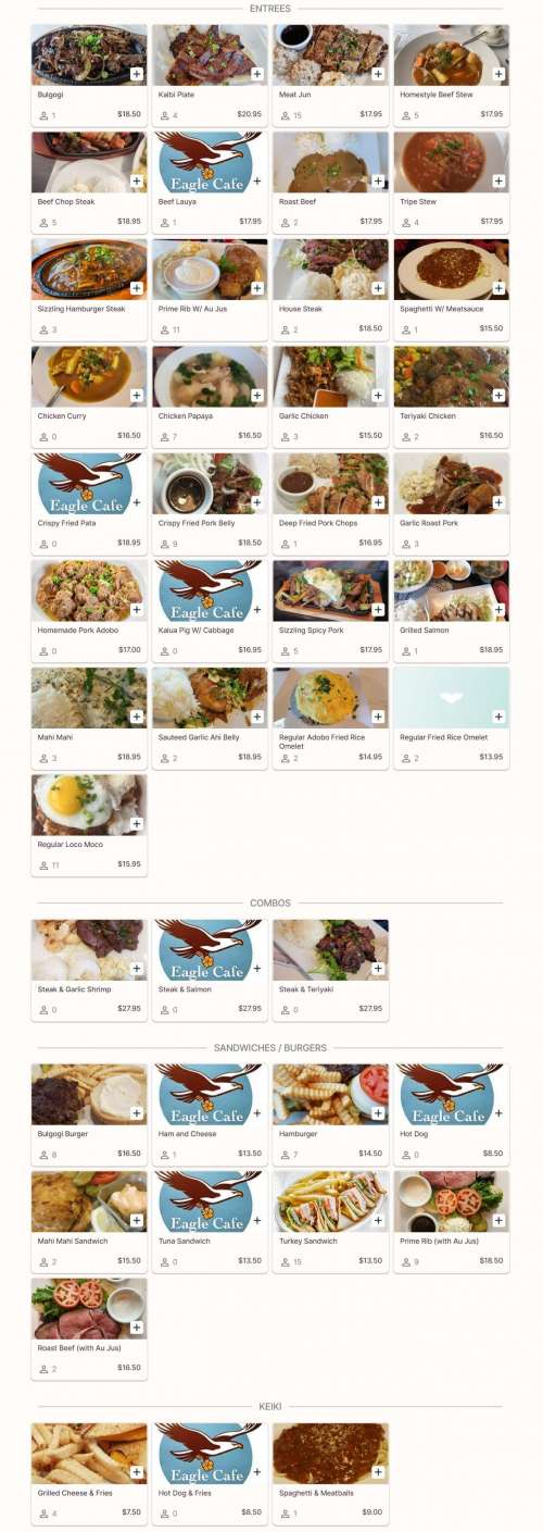Eagle Cafe menu in Honolulu, Hawaii, USA