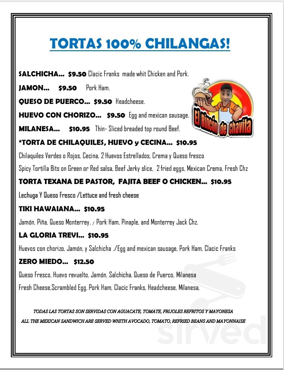 El Rincon de Chavita menu in Houston, Texas, USA