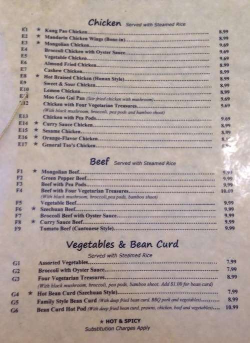 China Best Wok menu in Seattle, Washington, USA