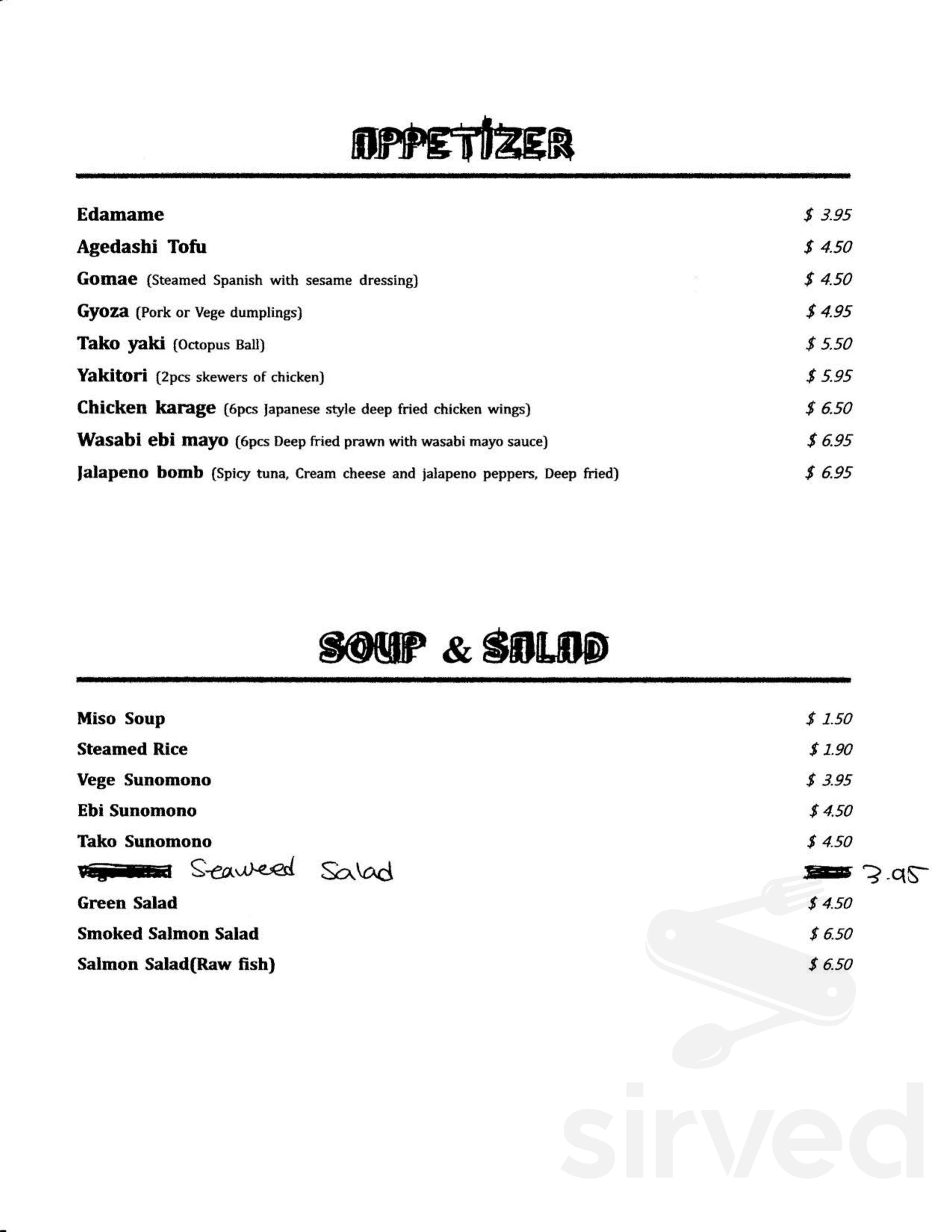 Menu - Qualicum Beach BC's Sushi Hama | Sirved
