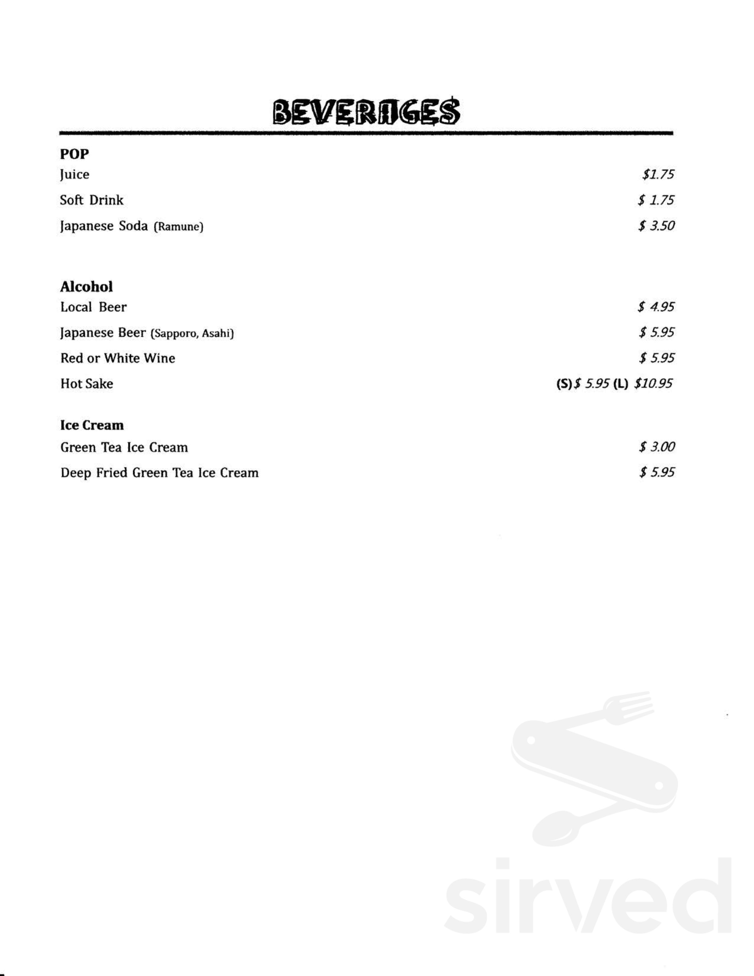 Menu - Qualicum Beach BC's Sushi Hama | Sirved