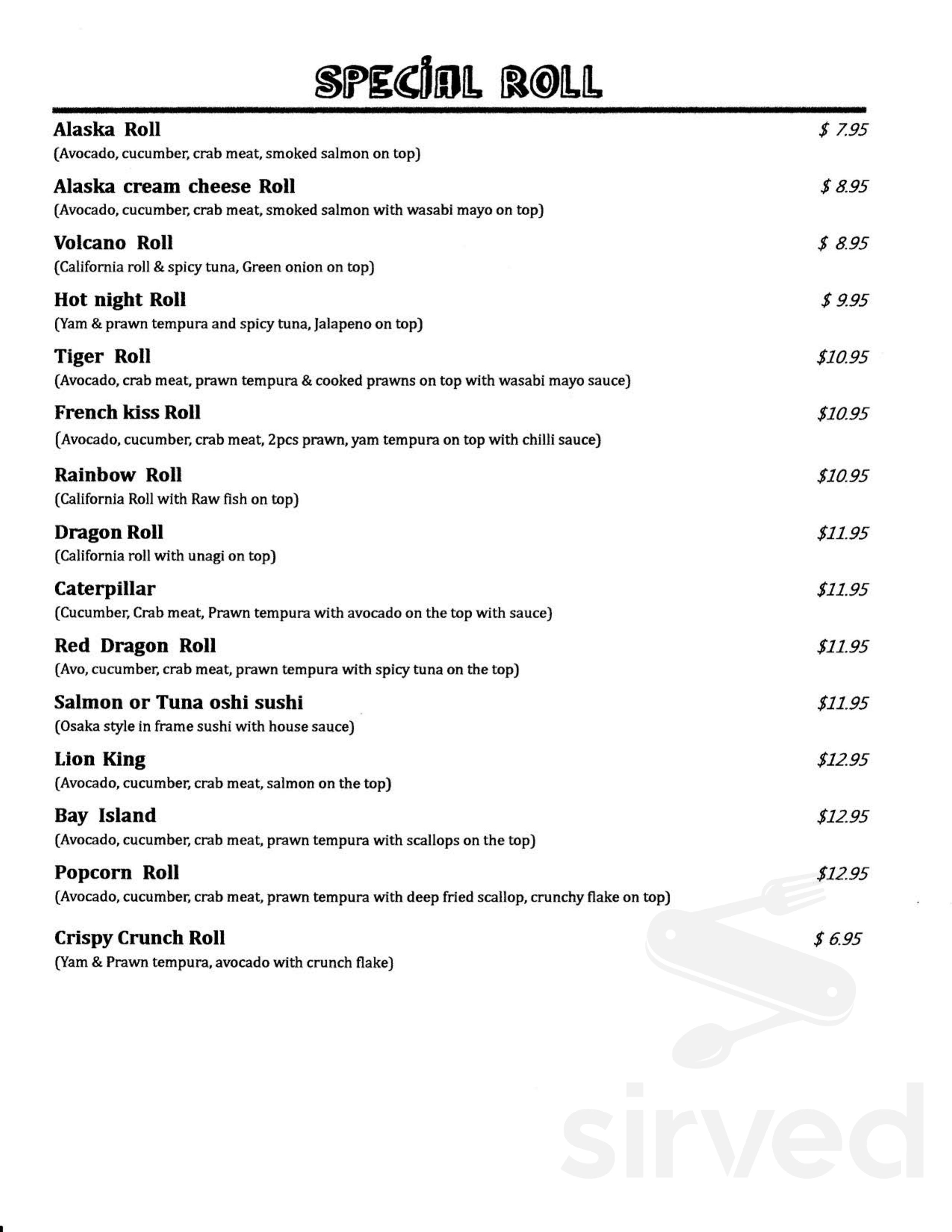 Menu - Qualicum Beach BC's Sushi Hama | Sirved