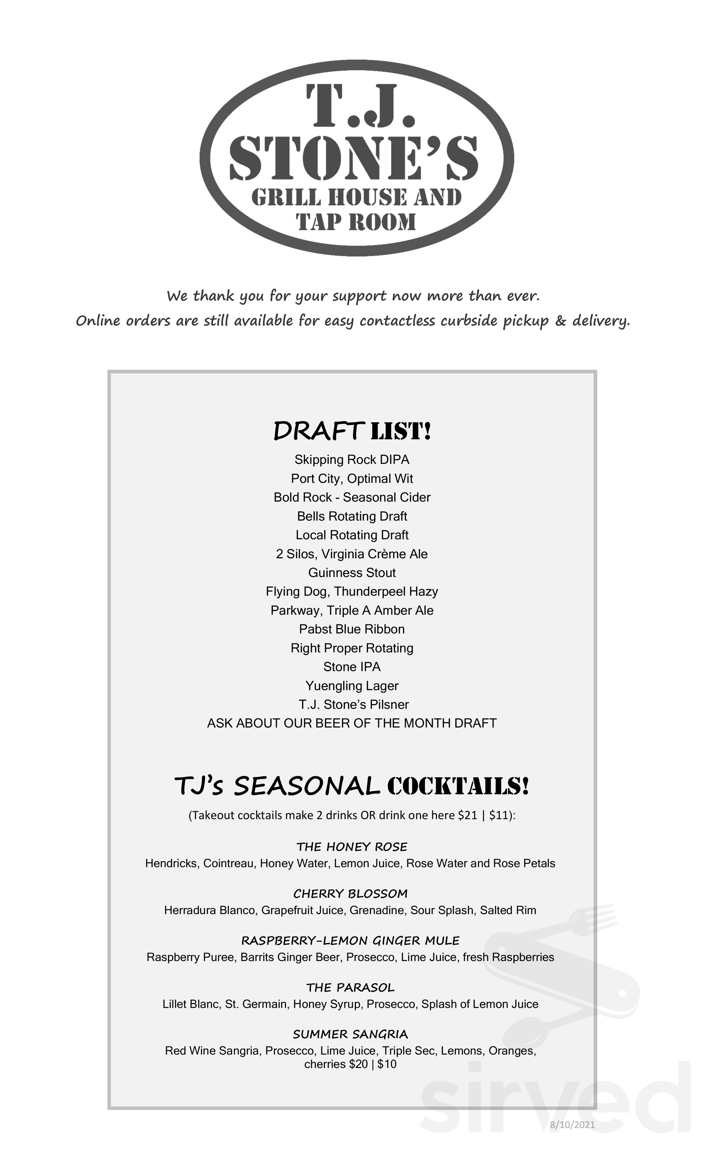 T.J. Stone's menu in Alexandria, Virginia, USA