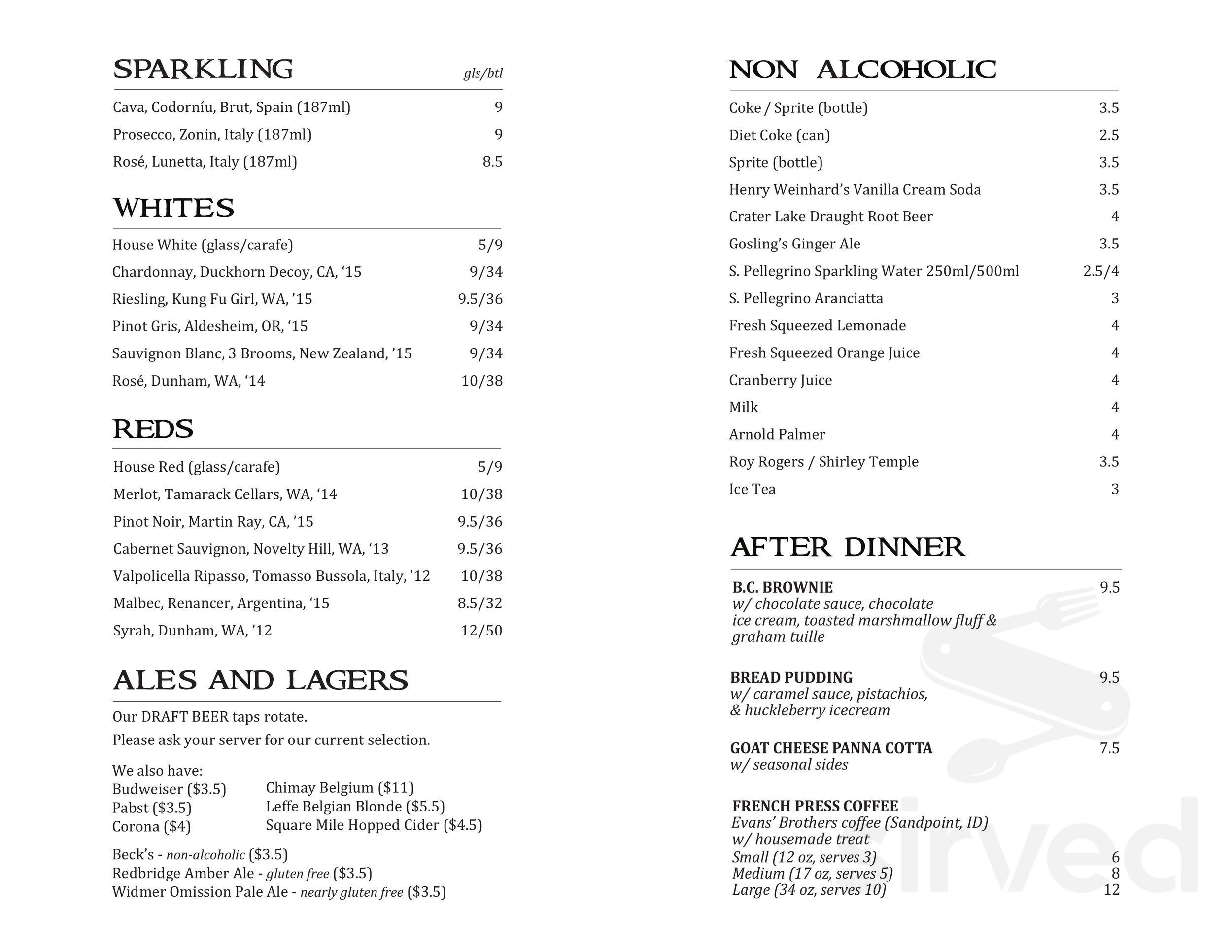 The Black Cypress menus in Pullman, Washington, United States
