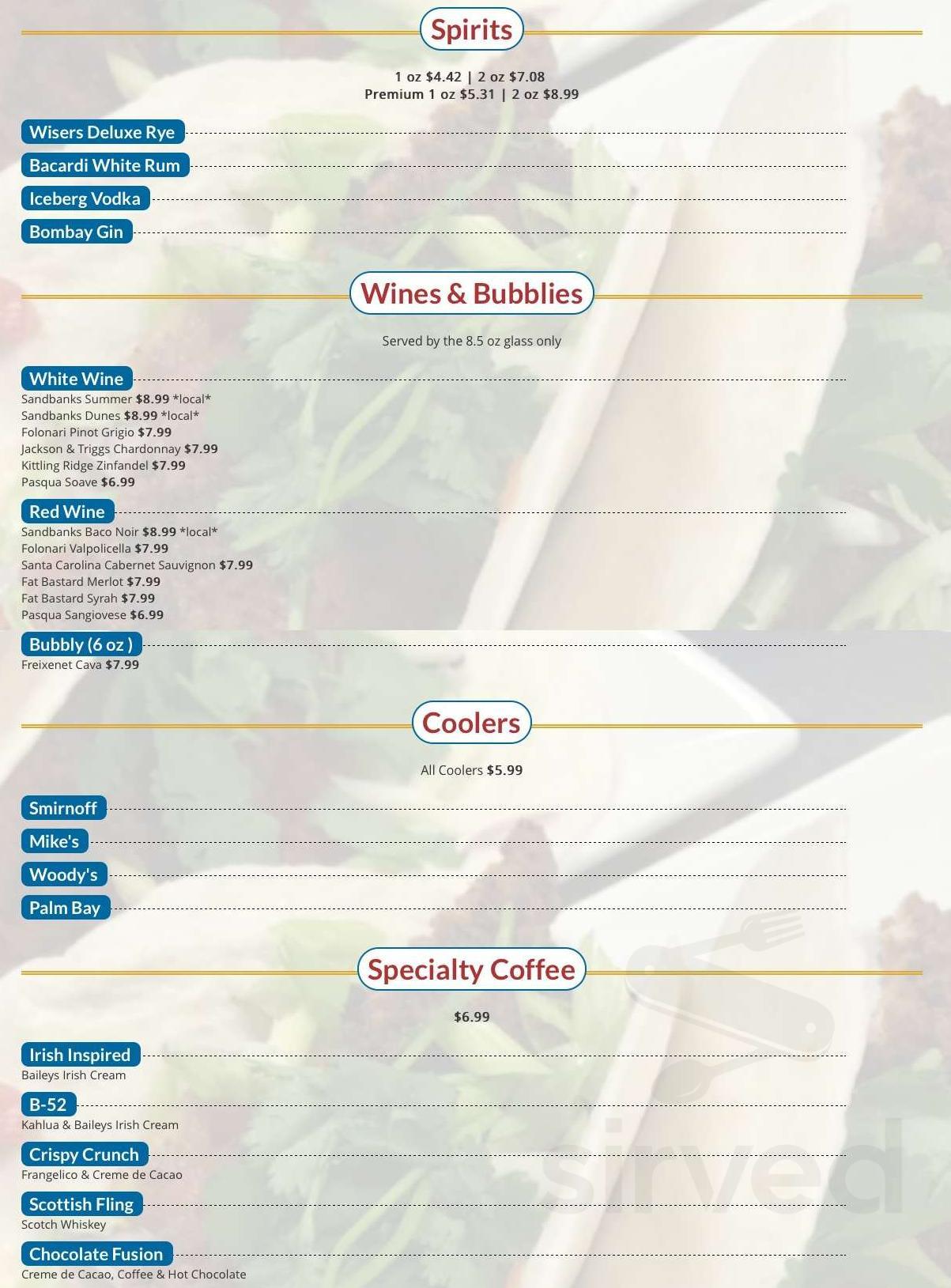 The Dugout menus in Belleville, Ontario, Canada
