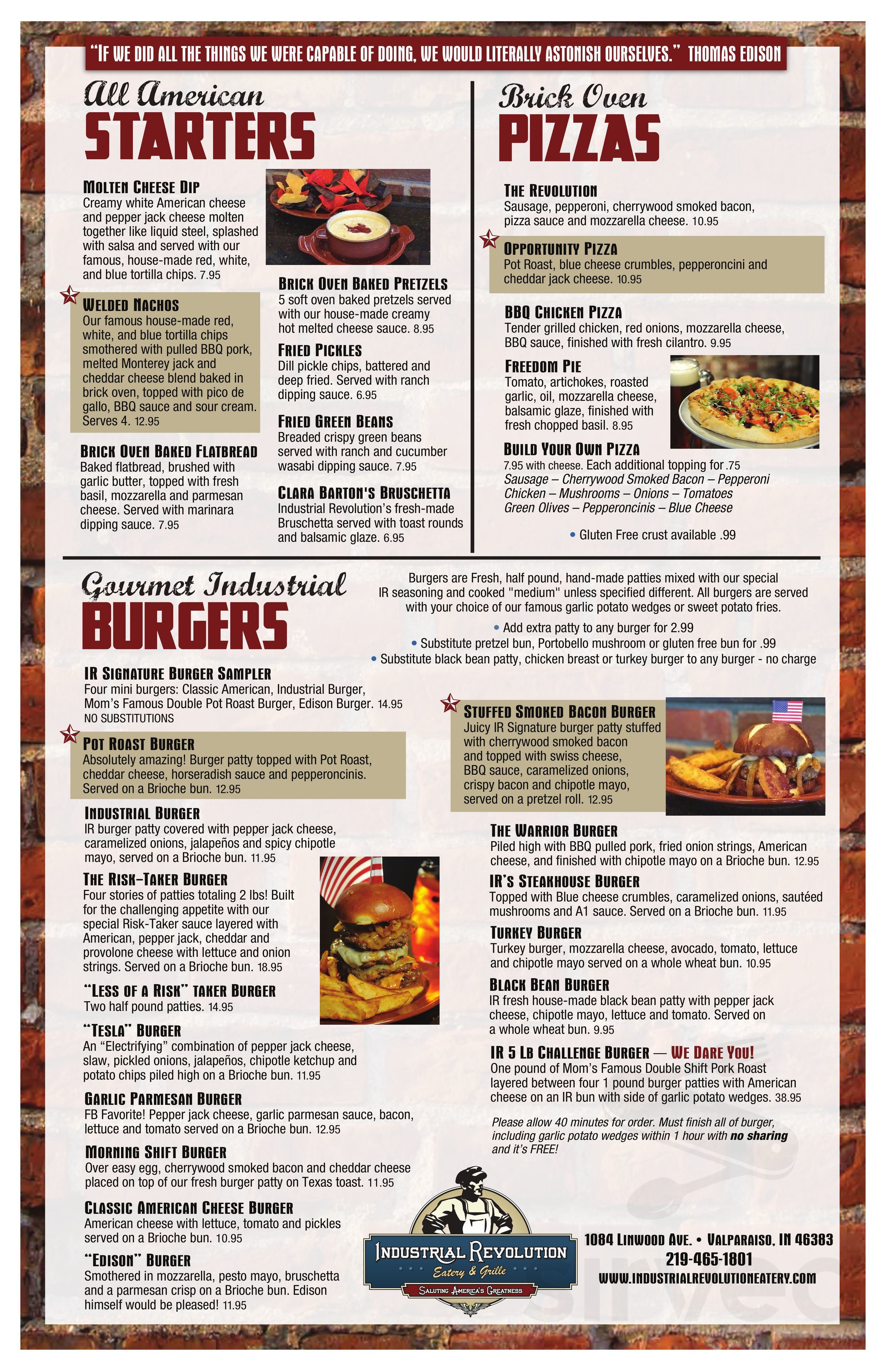 Industrial Revolution Eatery & Grille menu in Valparaiso, Indiana, USA