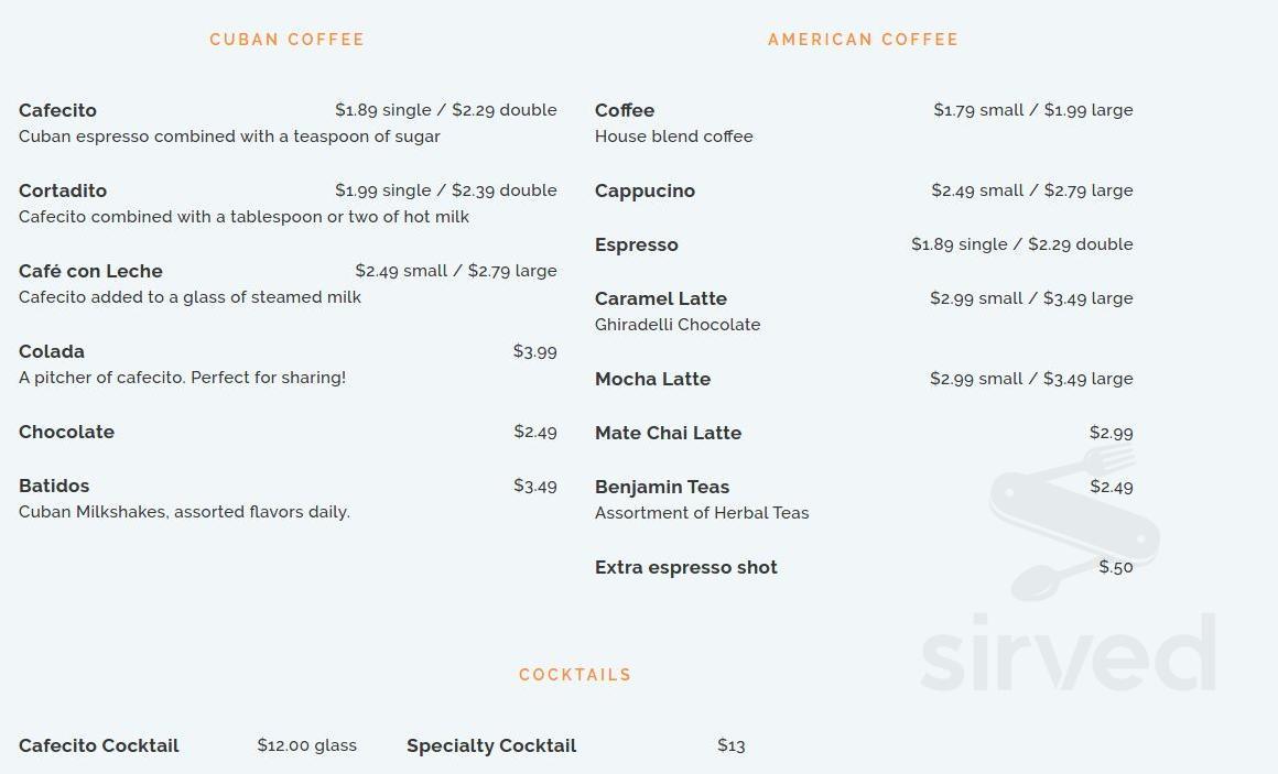 Menu - Chicago IL's Cafecito | Sirved