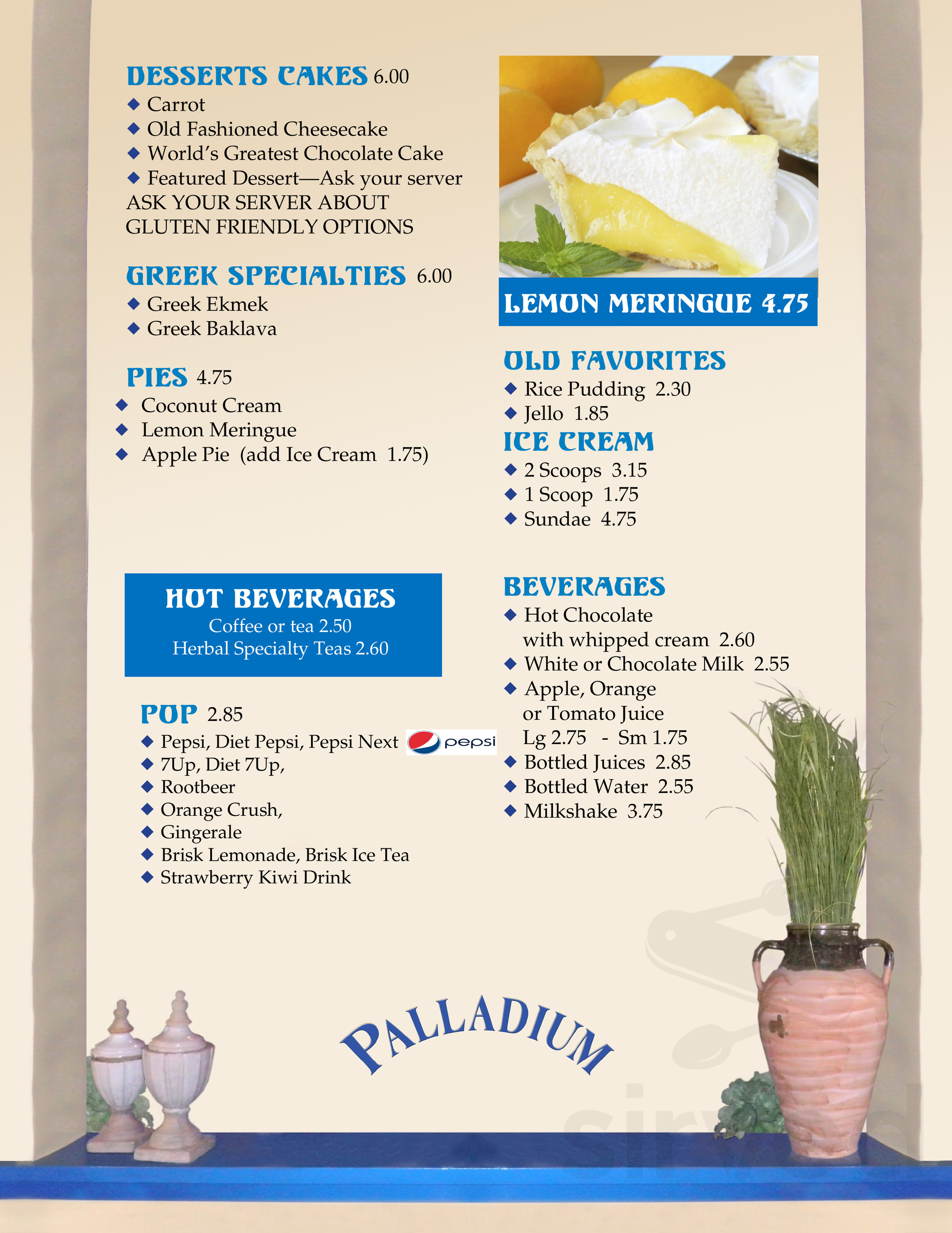 Palladium Family Restaurant menu in Dartmouth, Nova Scotia, Canada
