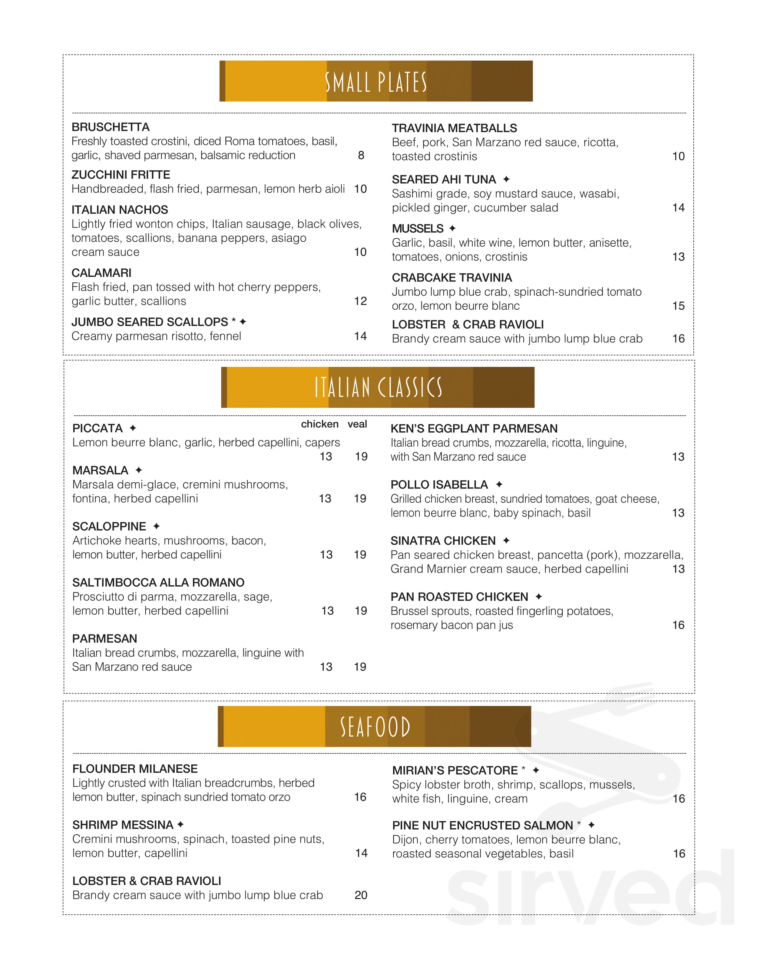 Travinia Italian Kitchen & Wine Bar menu in Leesburg, Virginia, USA