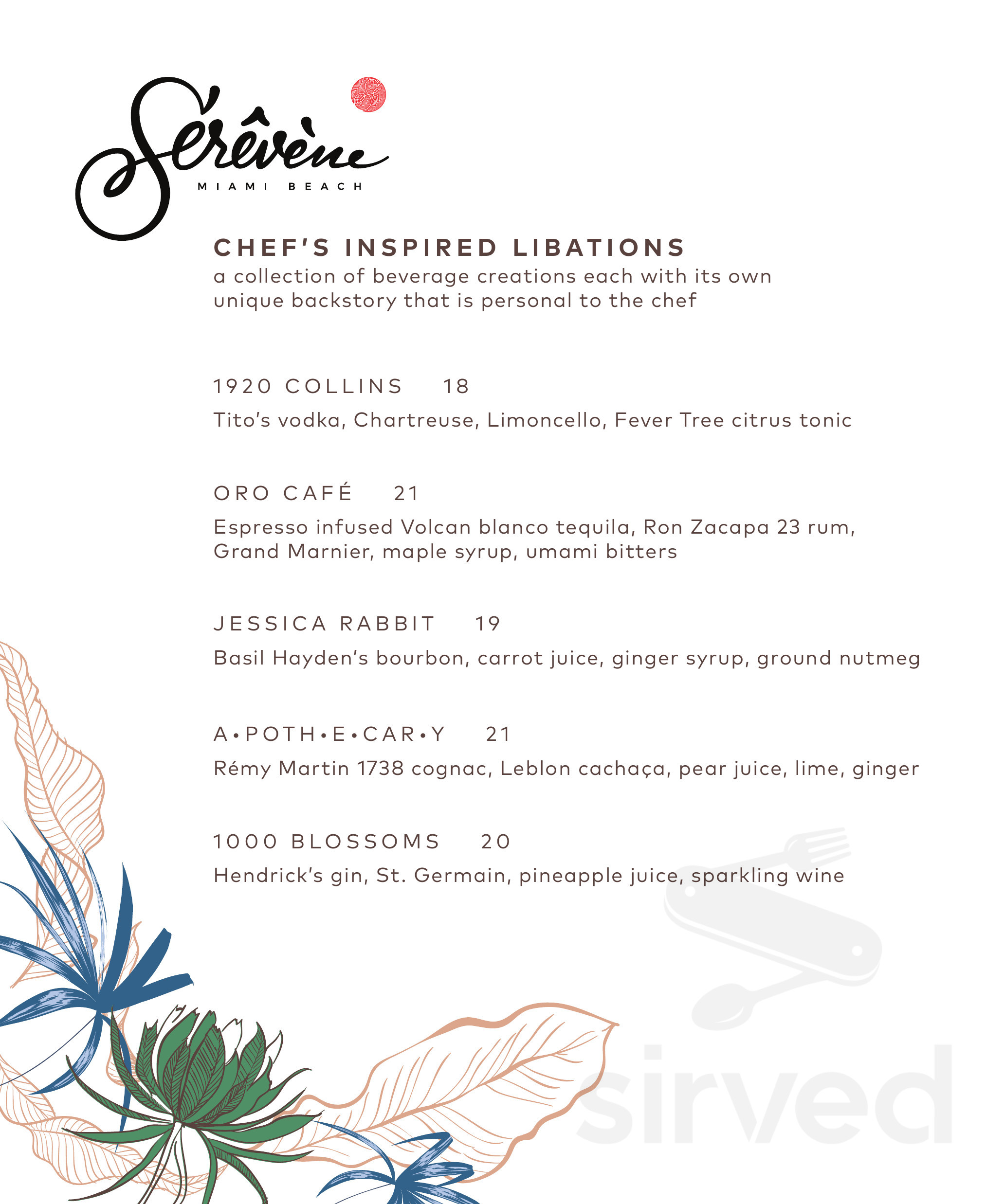 Sérêvène menus in Miami Beach, Florida, United States