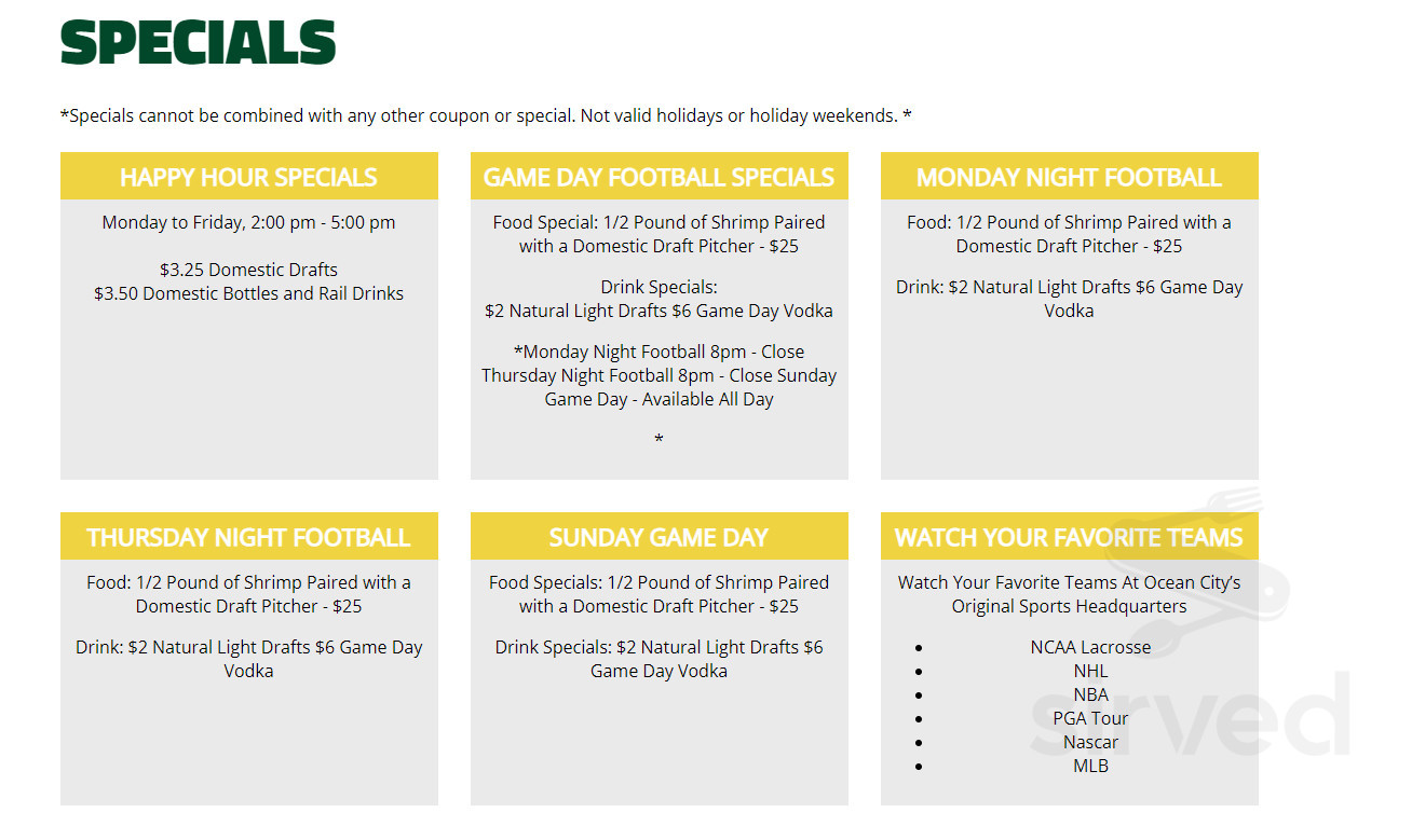 The Original Greene Turtle menu in Ocean City, Maryland, USA