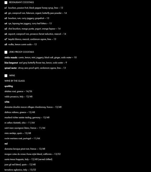 Amba menu in Cleveland Heights, Ohio, USA