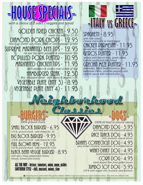 Diamond Restaurant menu in Charlotte, North Carolina, USA