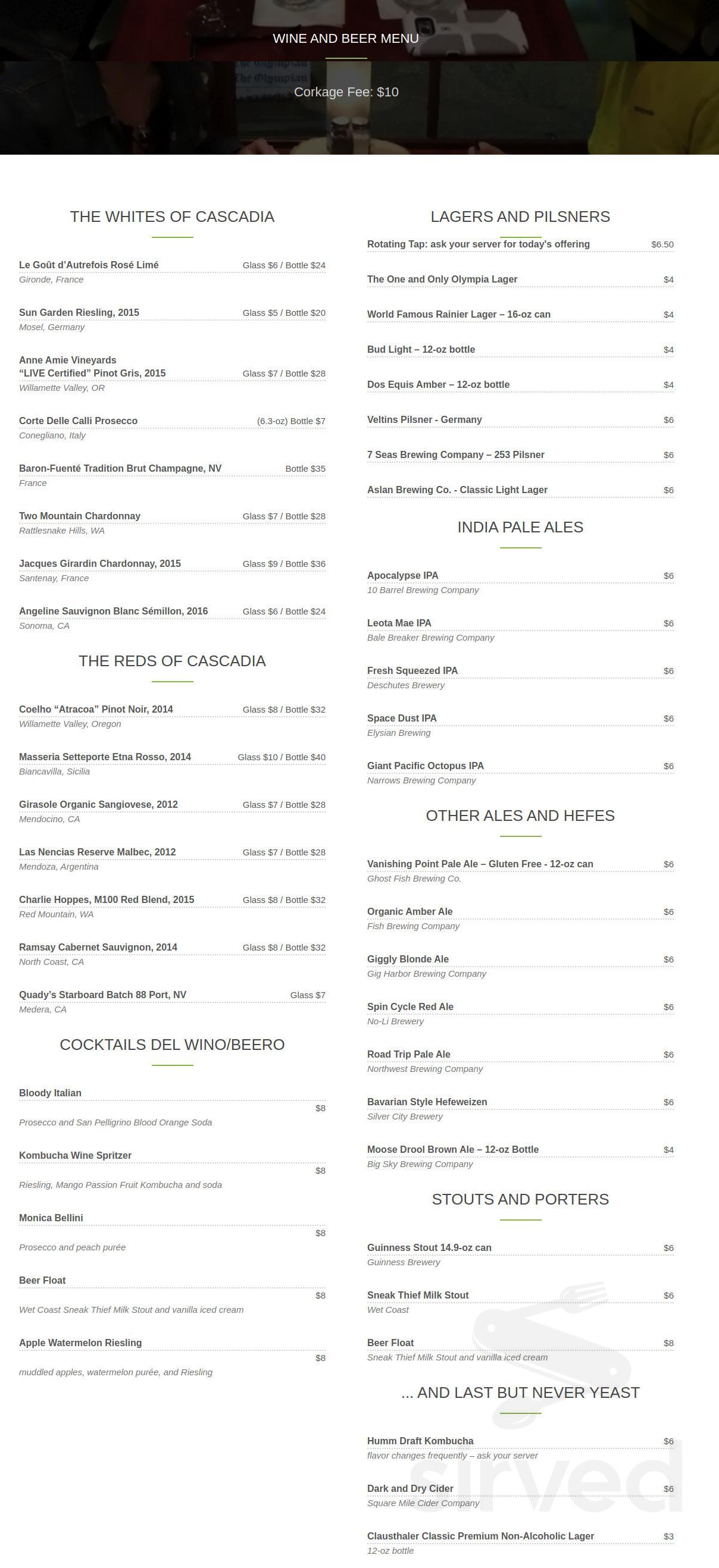 Menu for Cascadia Grill in Olympia, WA | Sirved