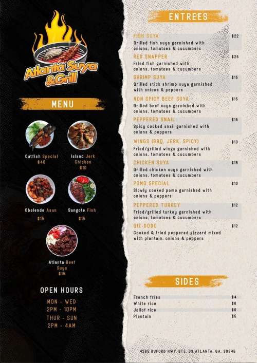 Atlanta Suya & Grill menu in Atlanta, Georgia, USA