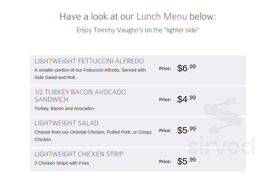 Menu for Tommy Vaughn's Grill in Blackfoot, ID | Sirved