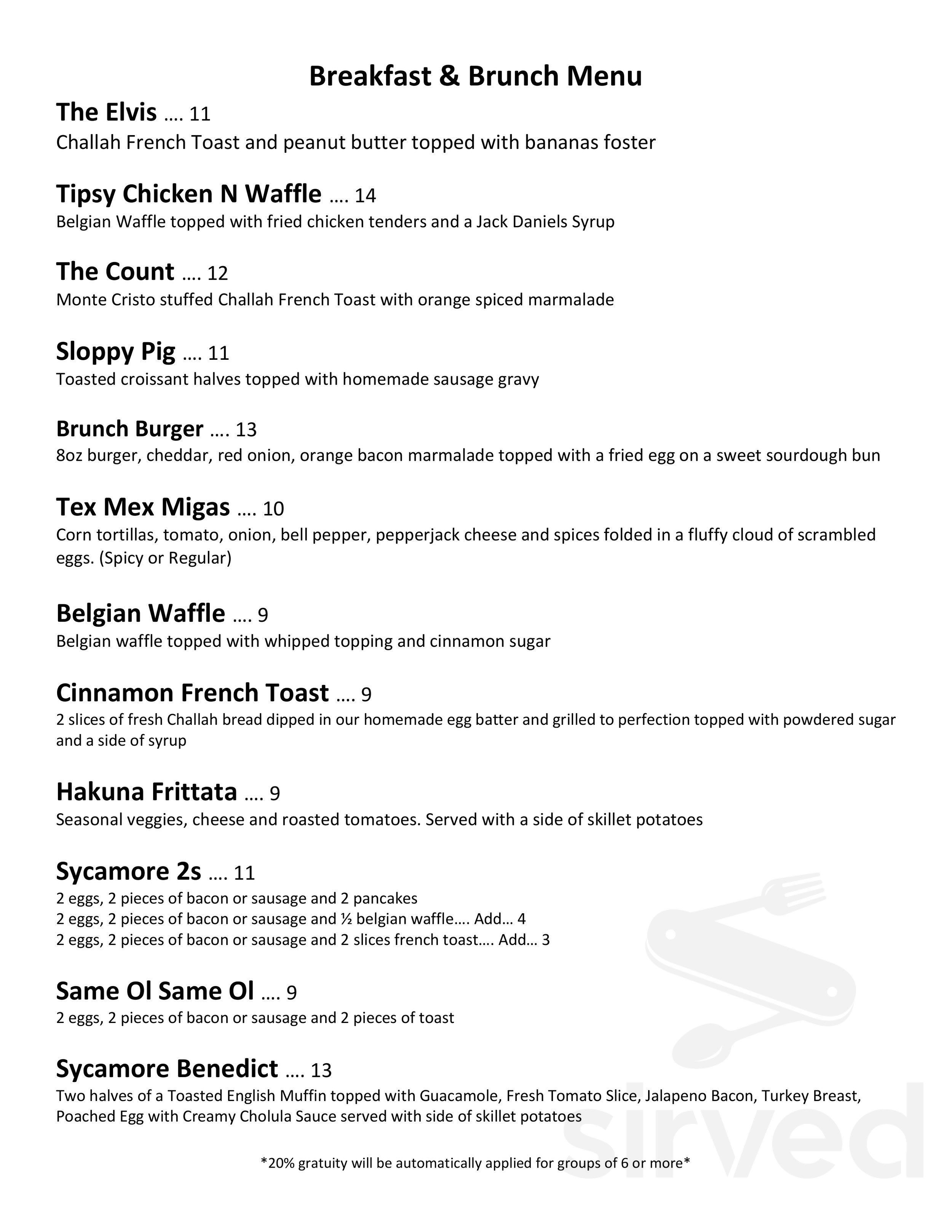 Silver Sycamore menu in Pasadena, Texas, USA