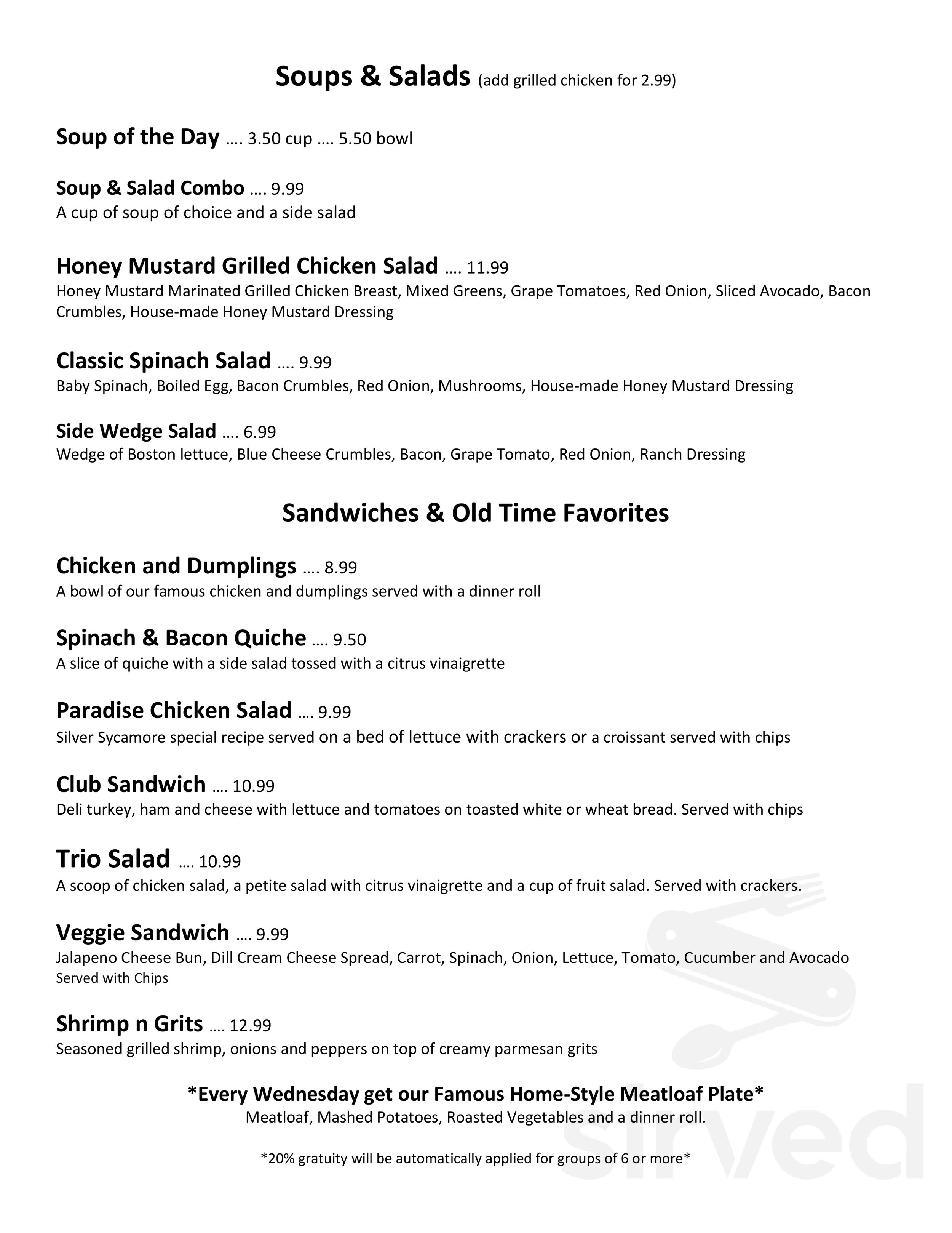 Silver Sycamore menu in Pasadena, Texas, USA