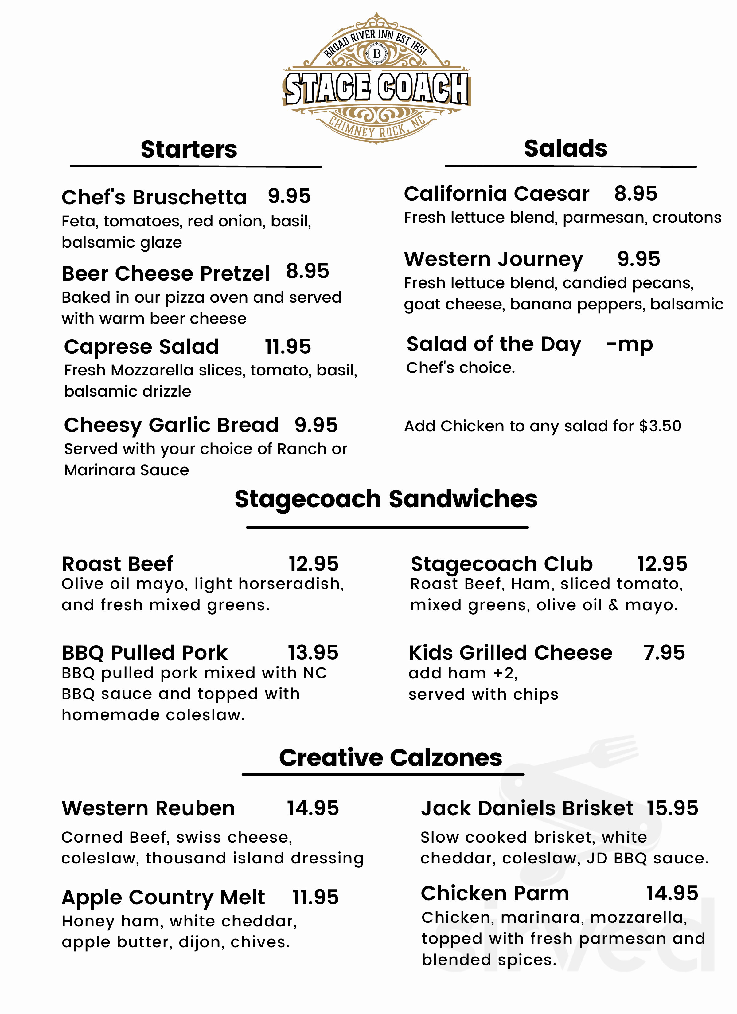 Stagecoach Saloon menu in Chimney Rock, North Carolina, USA